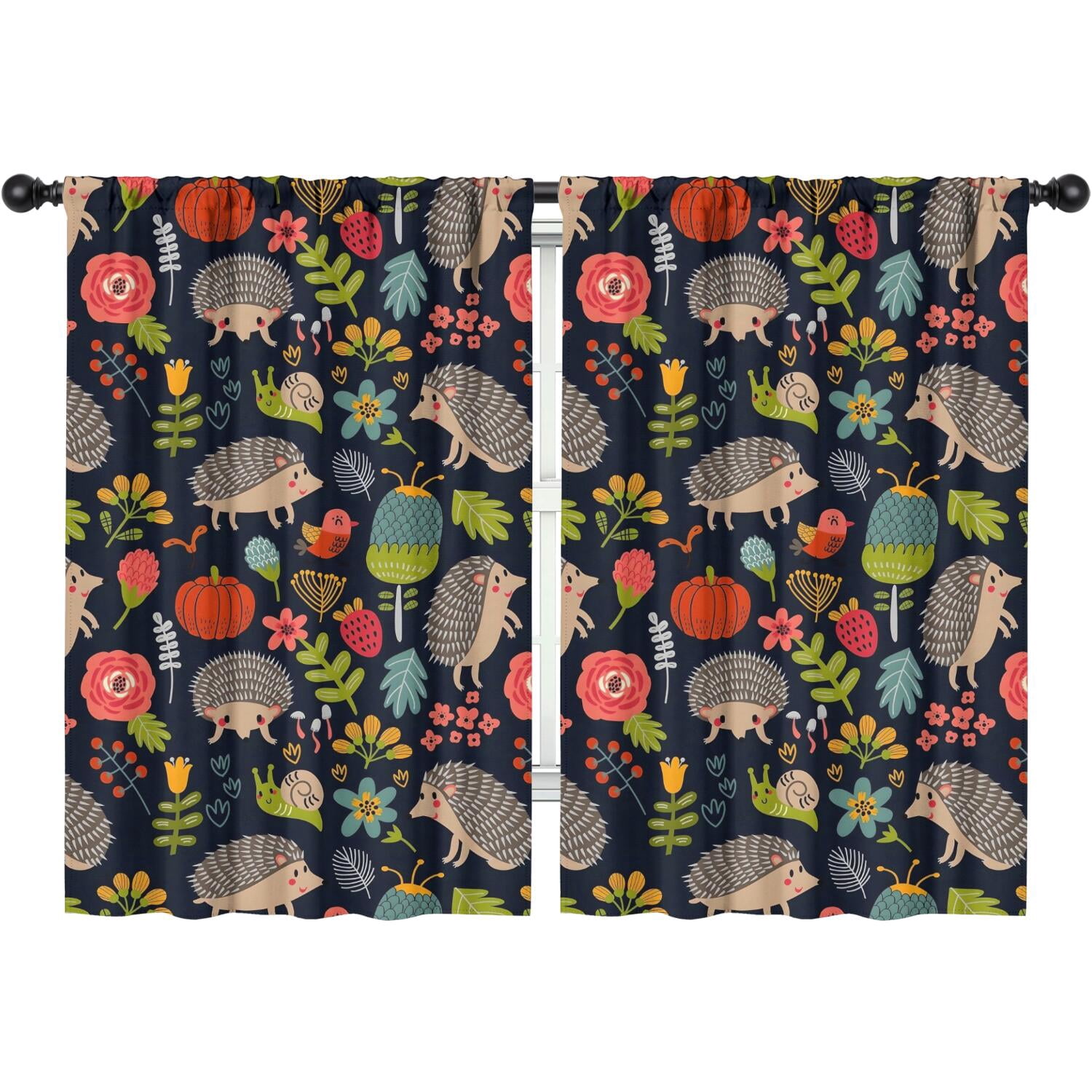 Blackout Kids Curtains,Hedgehog Pattern with Pioneer Flower Childrens ...