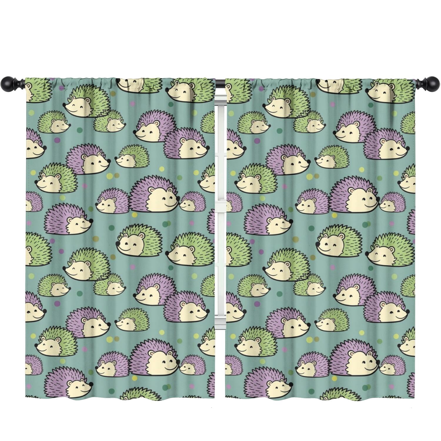 Blackout Kids Curtains,Hedgehog and Spiky Teal Pattern Children's ...
