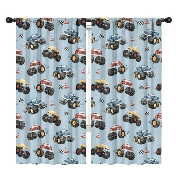 Blackout Kids Curtains,Light Blue Traffic Monster Cartoon Trucks ...