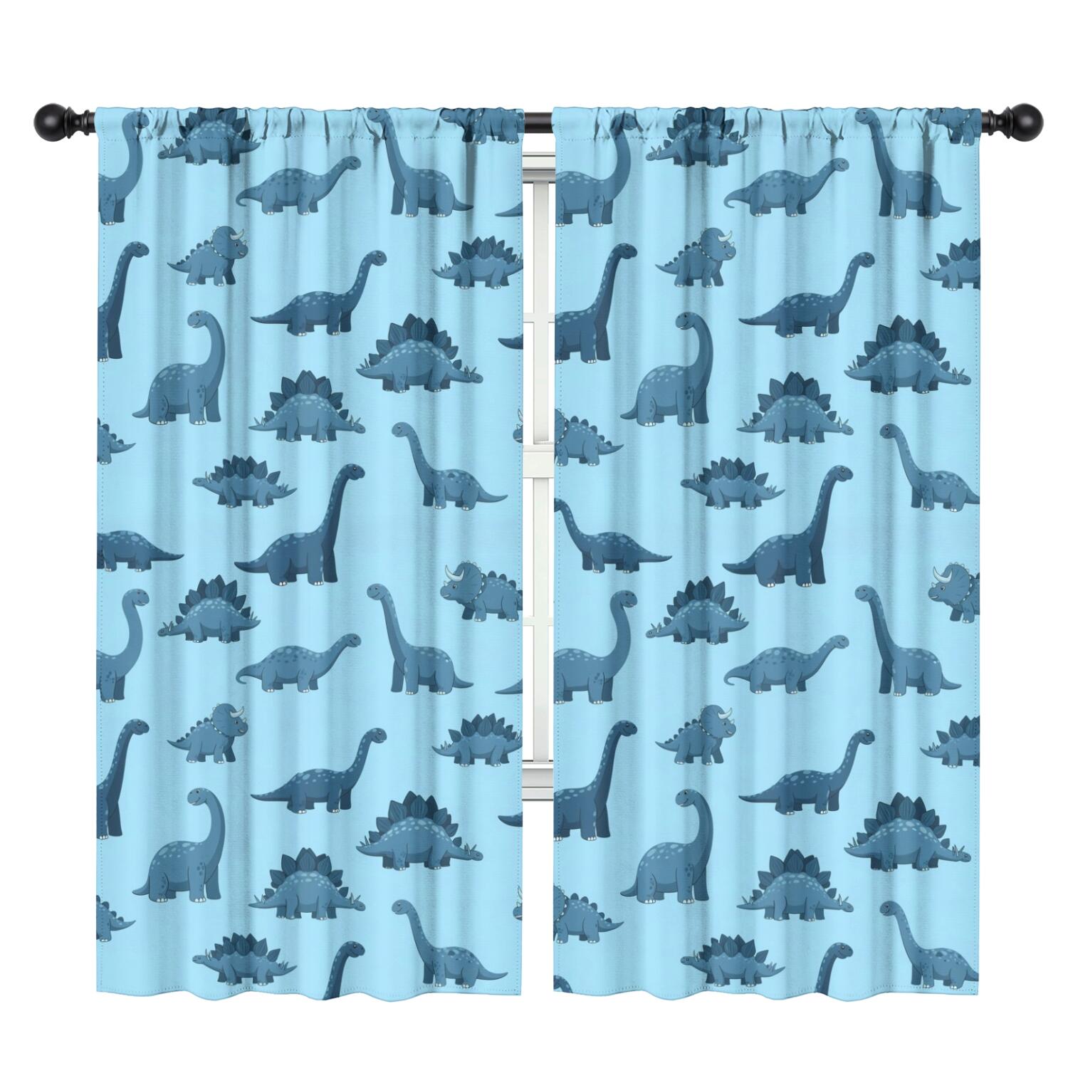 Blackout Kids Curtains,LightBlue Cartoon Dinosaurs Pattern Childrens ...