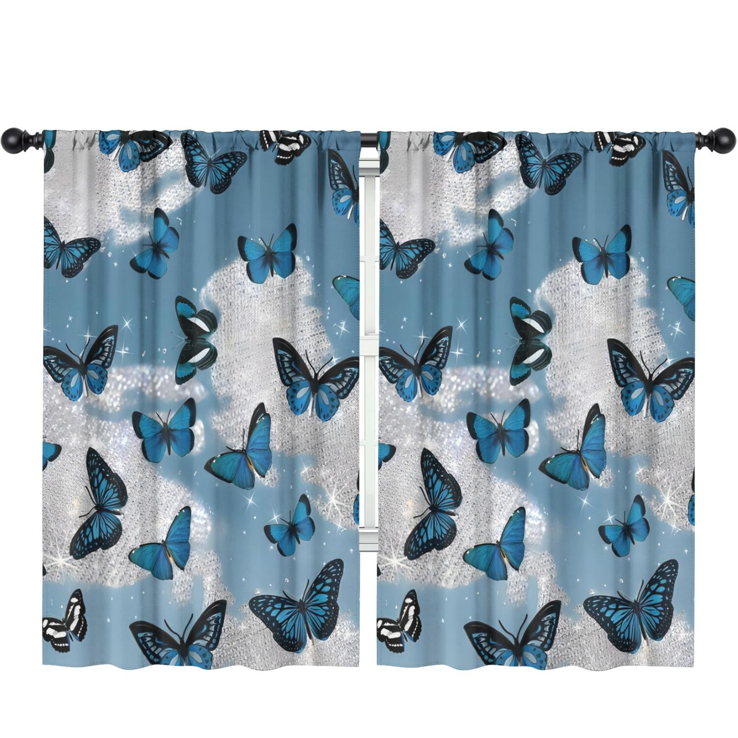 Blackout Kids Curtains,Lightblue Butterfly Sparkle Pattern Childrens ...