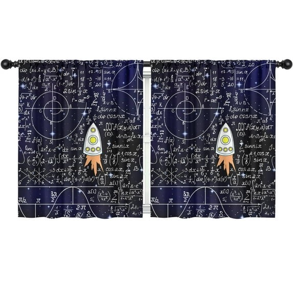 Blackout Kids Curtains,Math Equations Space Rocket Blue Pattern ...