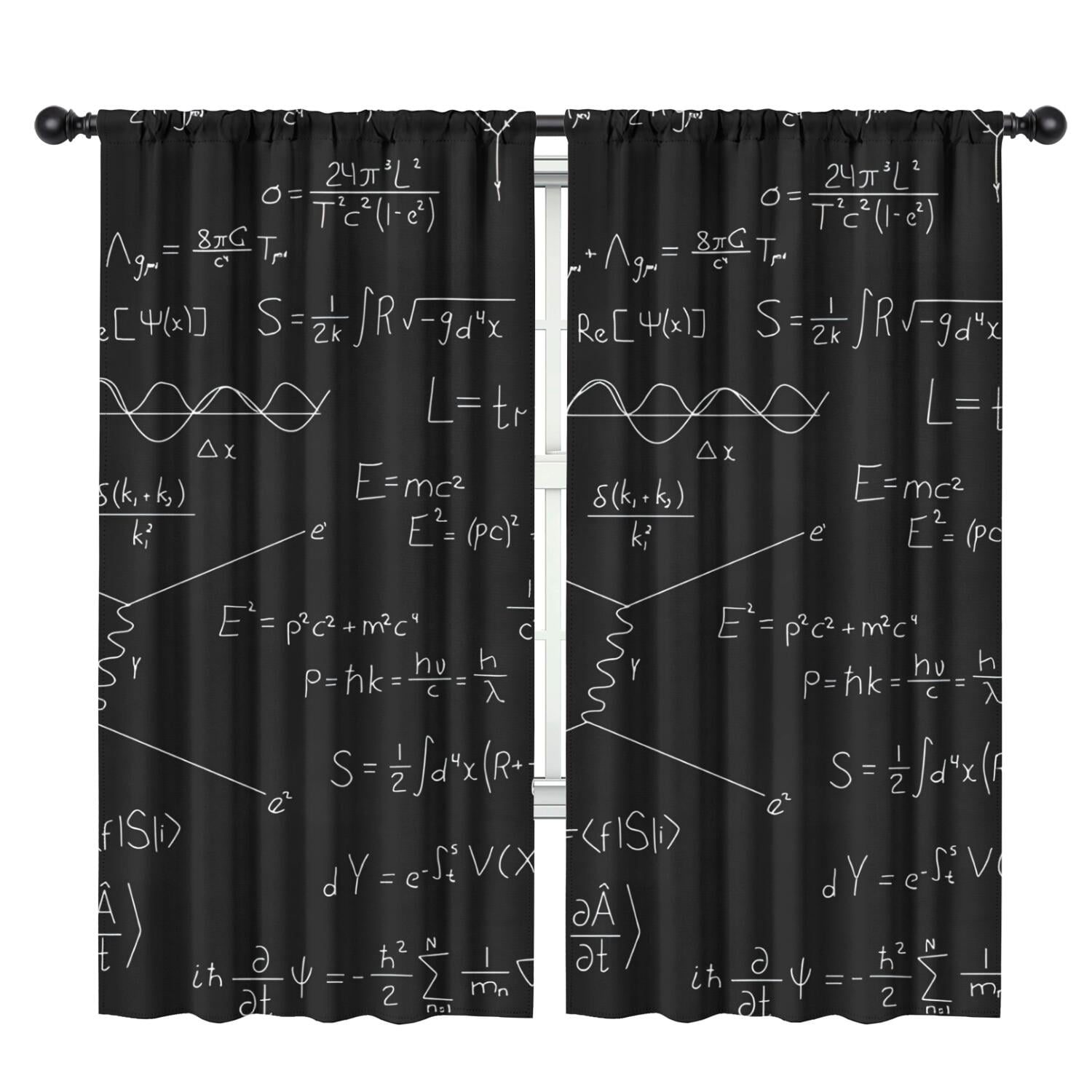 Blackout Kids Curtains,Math Equations White Chalk Blackboard Pattern ...