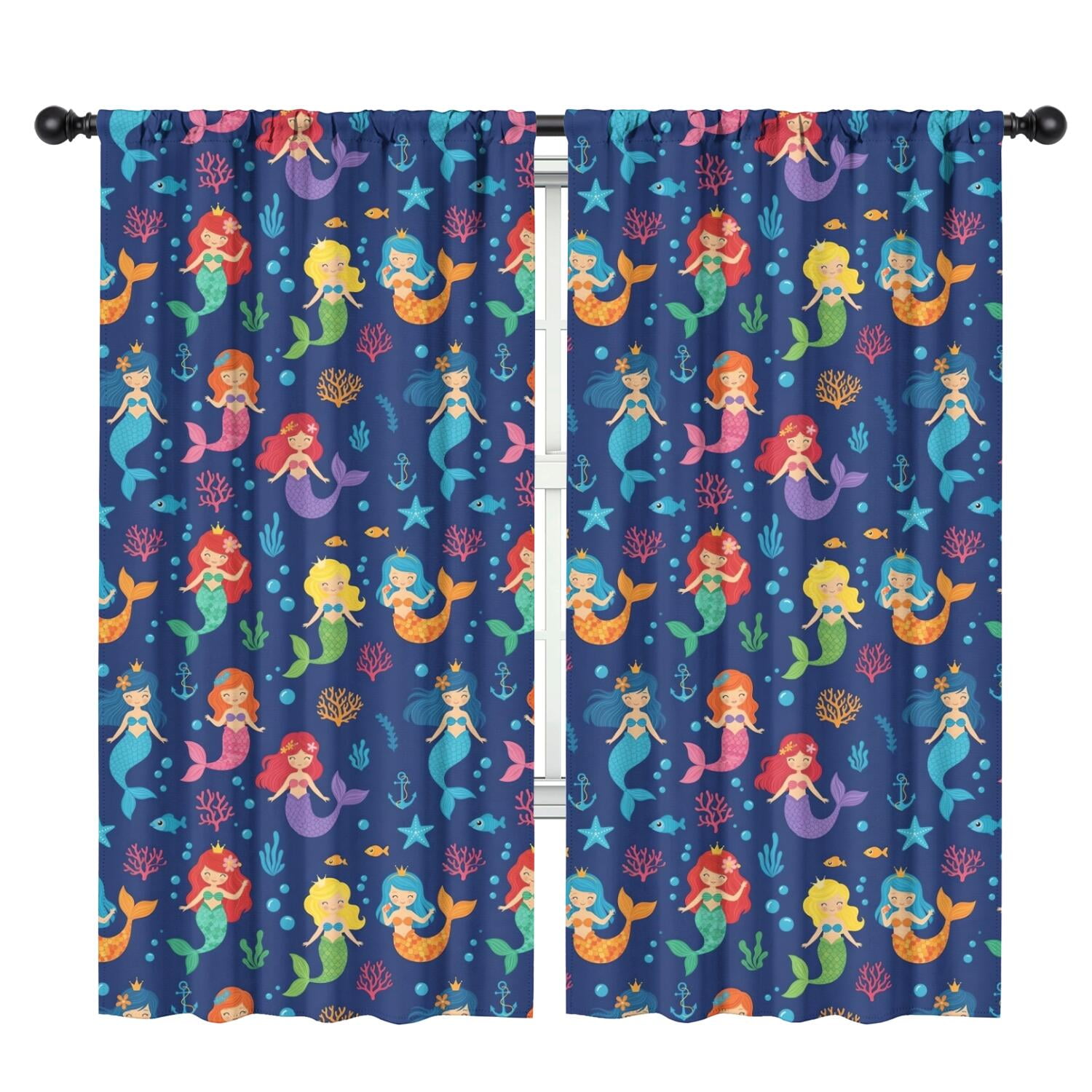 Blackout Kids Curtains,Mermaid Sea Princess Pattern Childrens Insulated ...