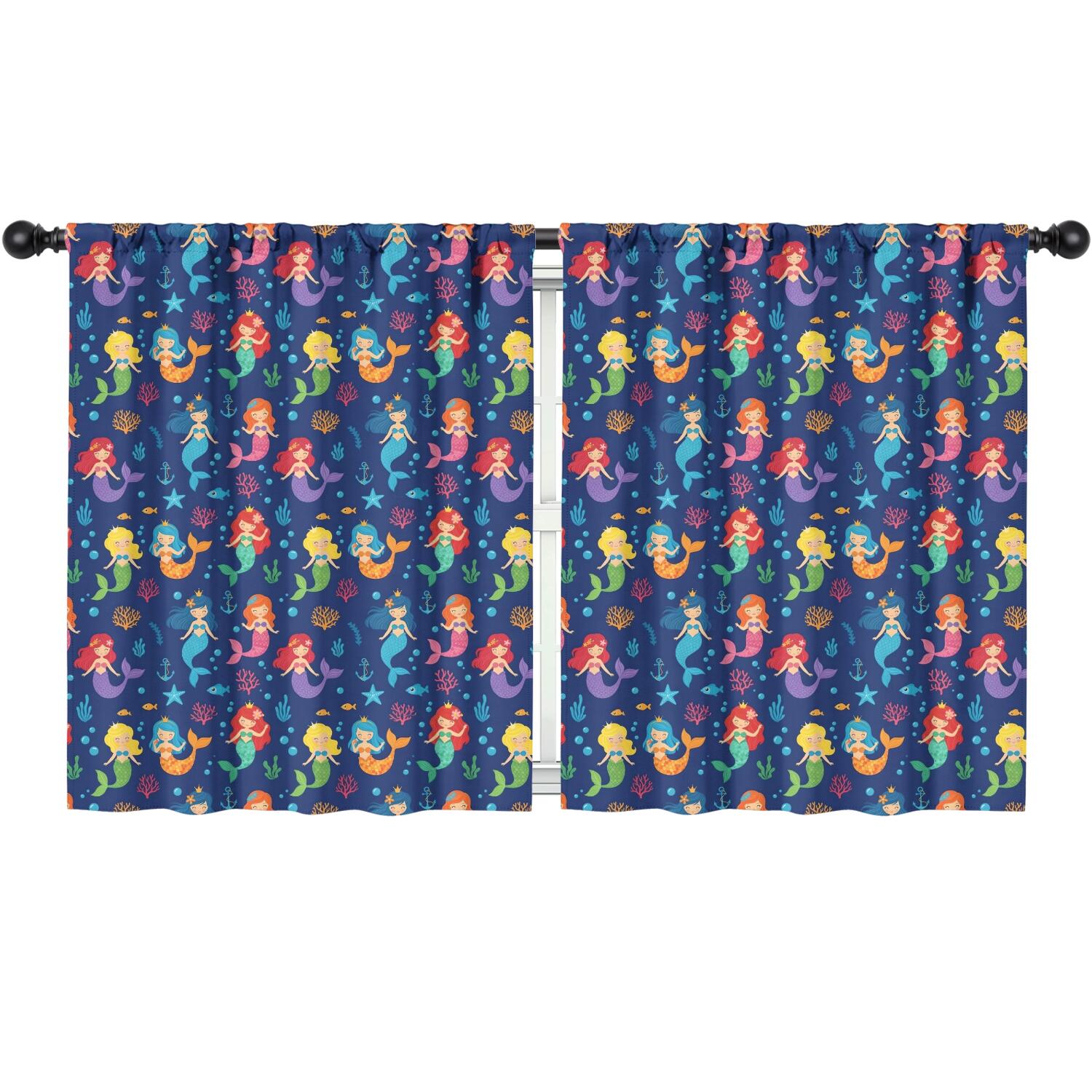 Blackout Kids Curtains,Mermaid Sea Princess Pattern Childrens Insulated ...