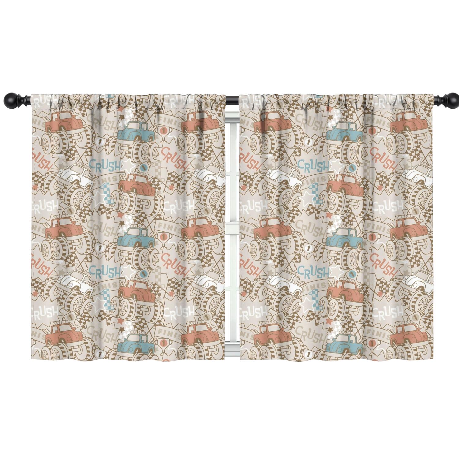 Blackout Kids Curtains,Monster Cartoon Trucks Cars Pattern Childrens ...