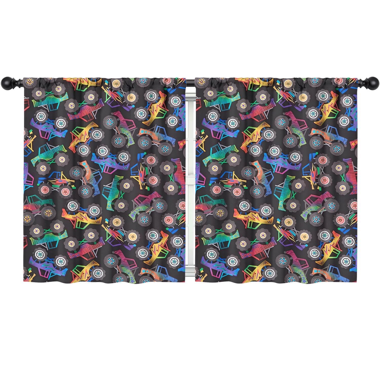 Blackout Kids Curtains,Monster Cartoon Trucks Cars Pattern Childrens ...