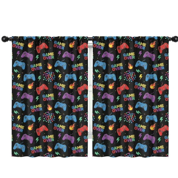 Blackout Kids Curtains,Multicolor Controllers Games Icons Black Pattern ...
