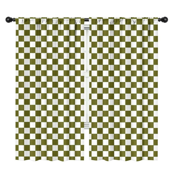 Blackout Kids Curtains,Olive Green and White Checkerboard Pattern ...