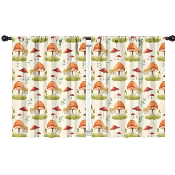 Blackout Kids Curtains,Orange Mushroom Grass Light Pattern Childrens ...