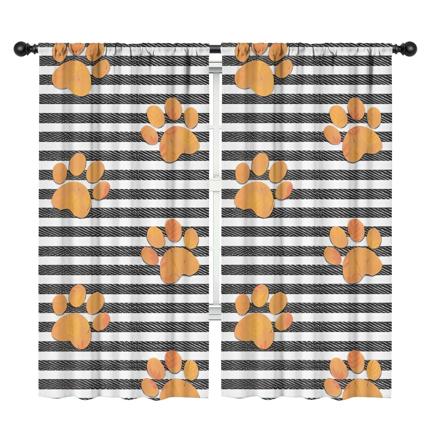 Blackout Kids Curtains,Paw Print Sonstripes Childrens Insulated ...