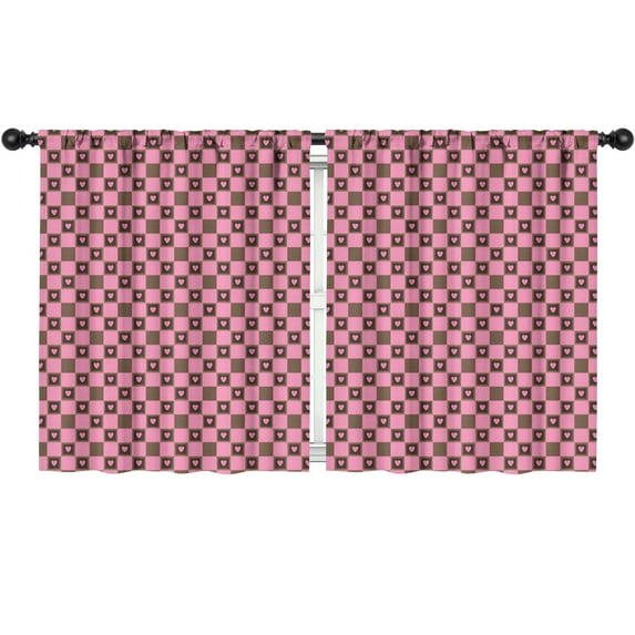 Blackout Kids Curtains,Pink Brown Heart Checkered Pattern Childrens ...