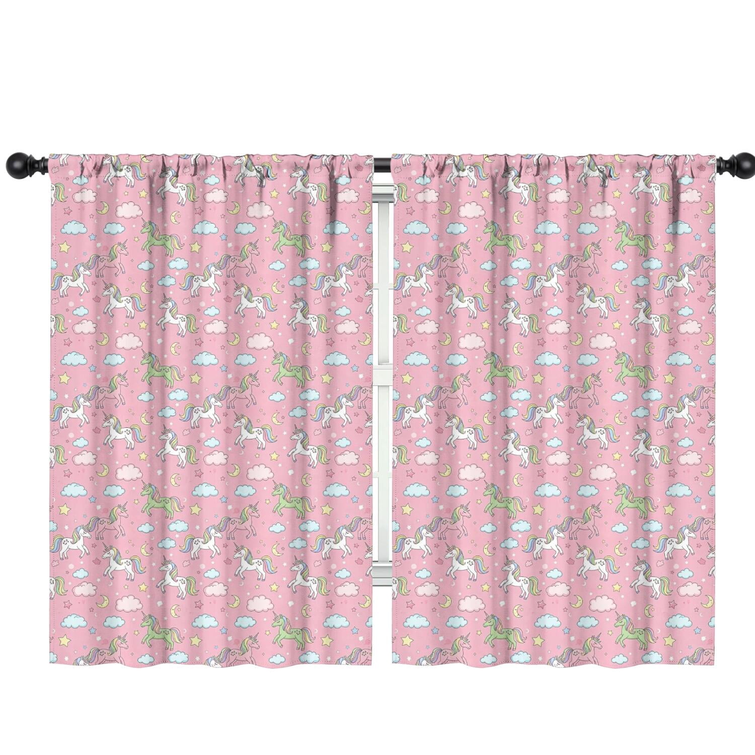Blackout Kids Curtains,Pink Cartoon Unicorn Rainbow Cloud Moon Star ...