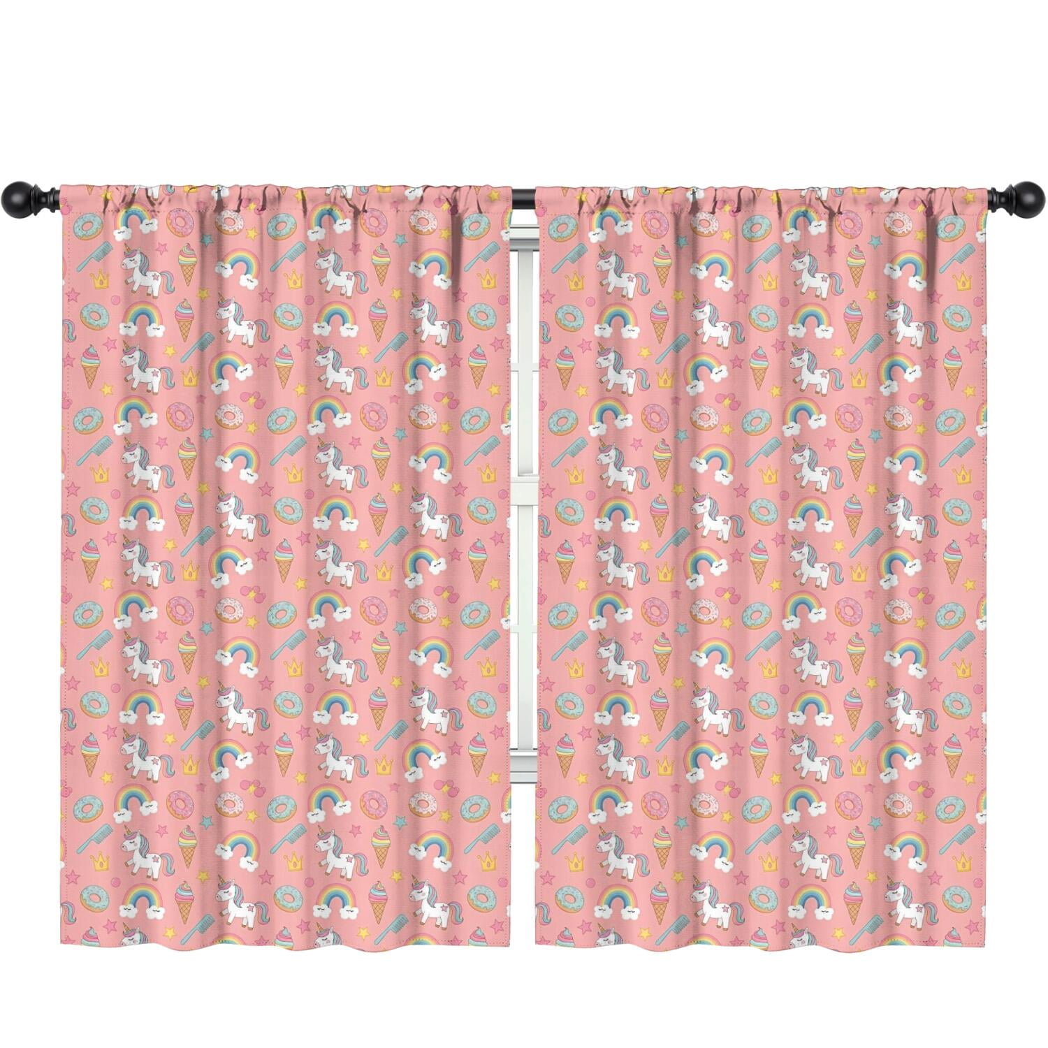 Blackout Kids Curtains,Pink Cartoon Unicorn Rainbow Donut Ice Cream ...