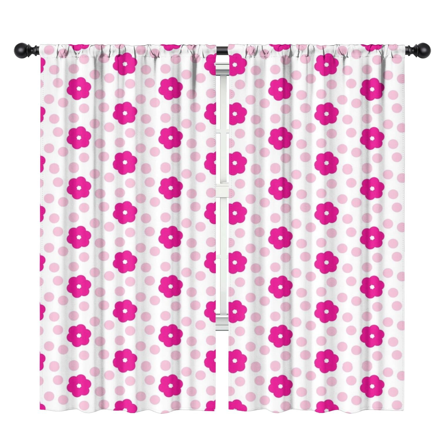 Blackout Kids Curtains,Pink Daisy Flower Polka Dots Pattern Childrens ...