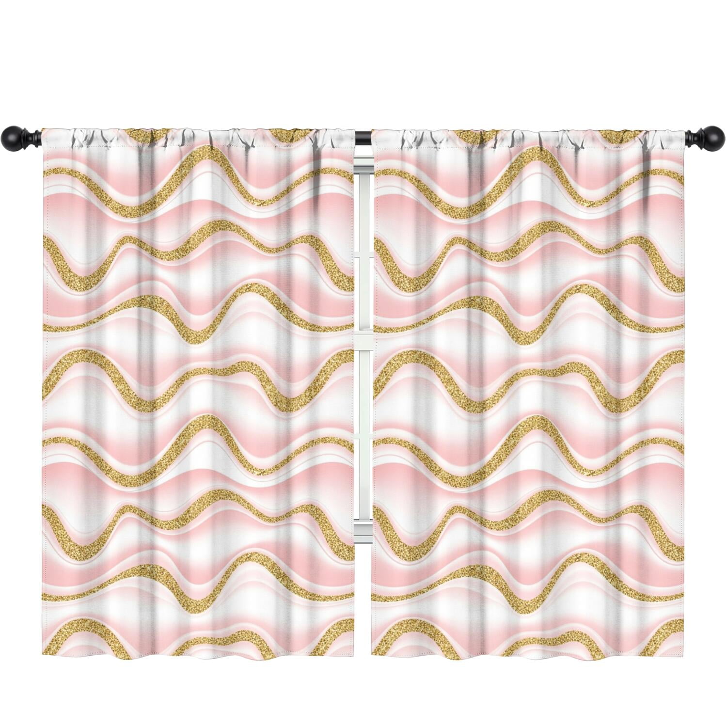 Blackout Kids Curtains,Pink Gold Wave Marble Pattern Childrens ...