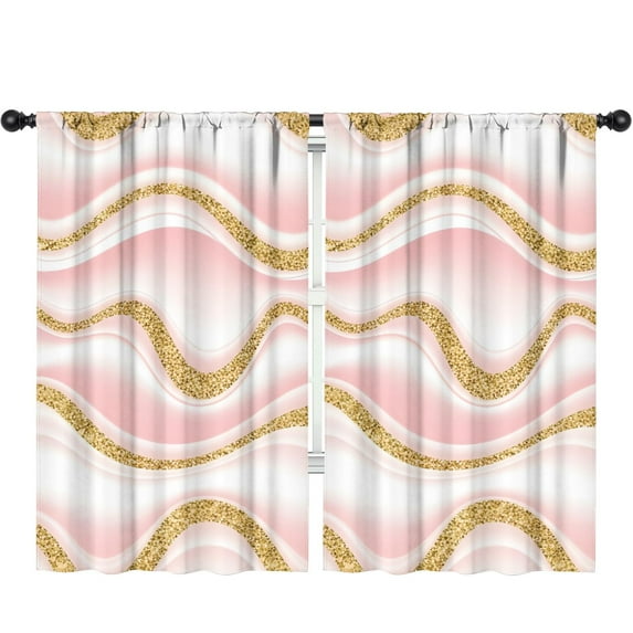 Blackout Kids Curtains,Pink Marble Gold Wave Pattern Childrens ...