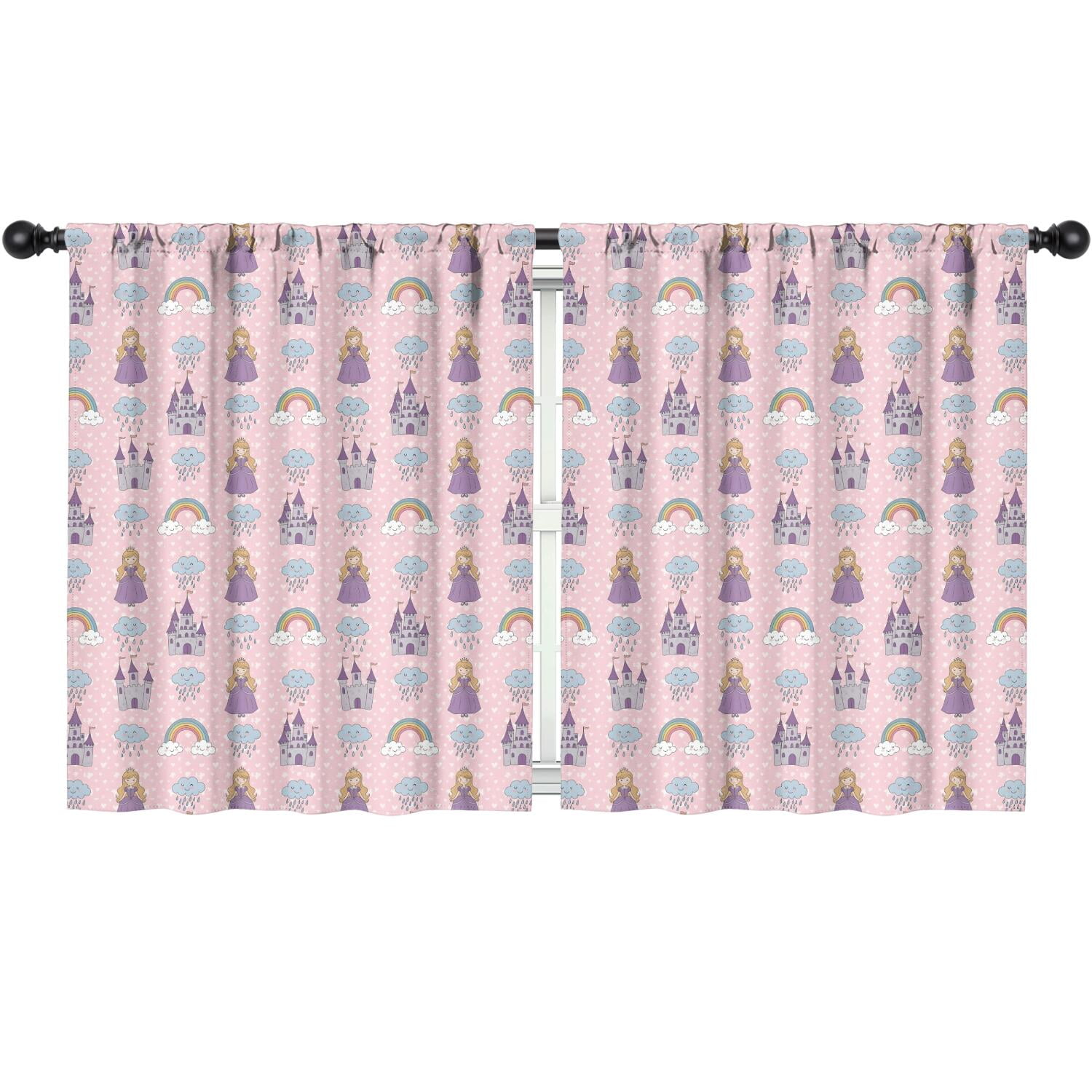 Blackout Kids Curtains,Pink Princess Castle Pattern Childrens Insulated ...