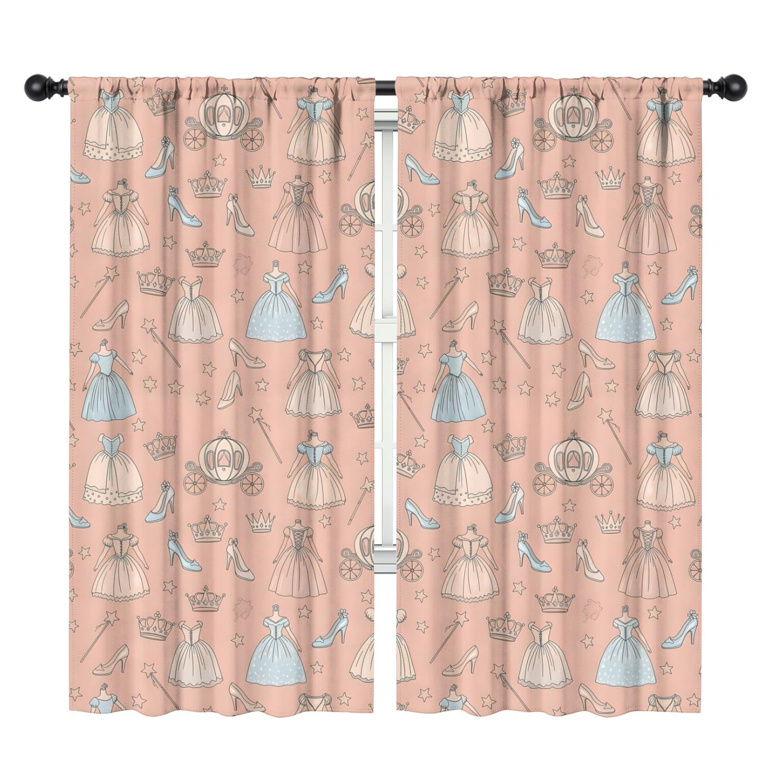 Blackout Kids Curtains,Pink Princess Dress Carriage Pattern Childrens ...