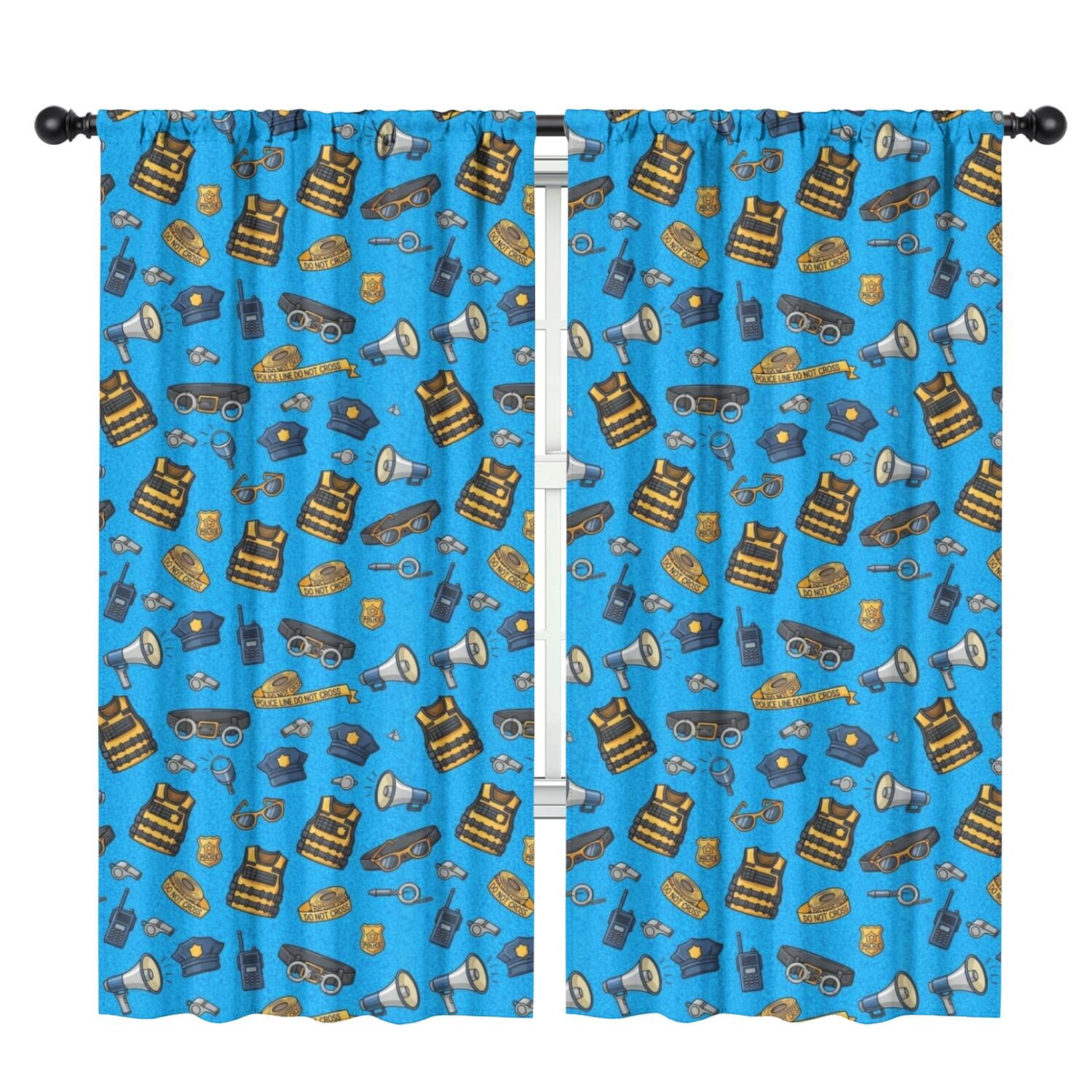Blackout Kids Curtains,Police and Megaphone Blue Pattern Children's ...