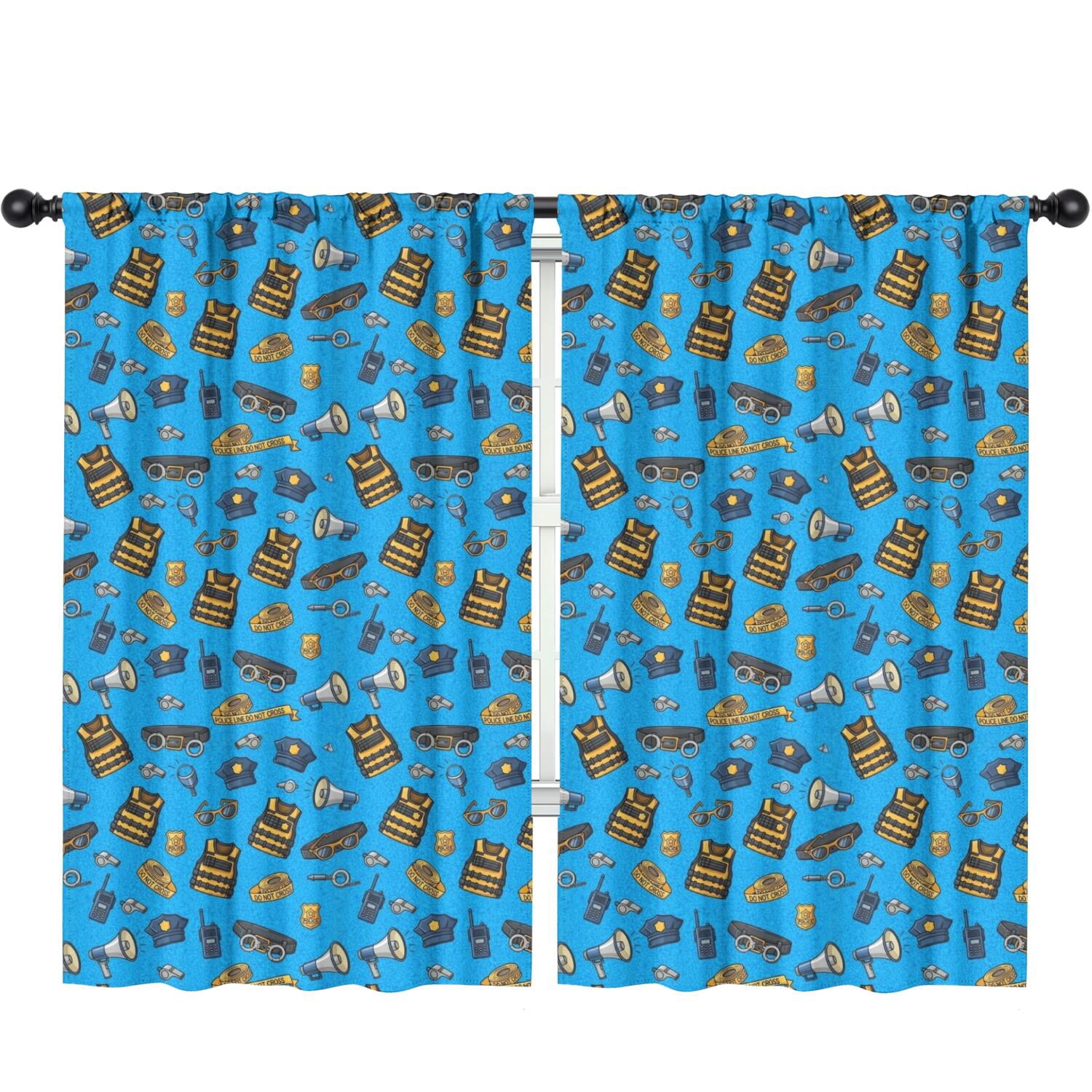 Blackout Kids Curtains,Police and Megaphone Blue Pattern Children's ...
