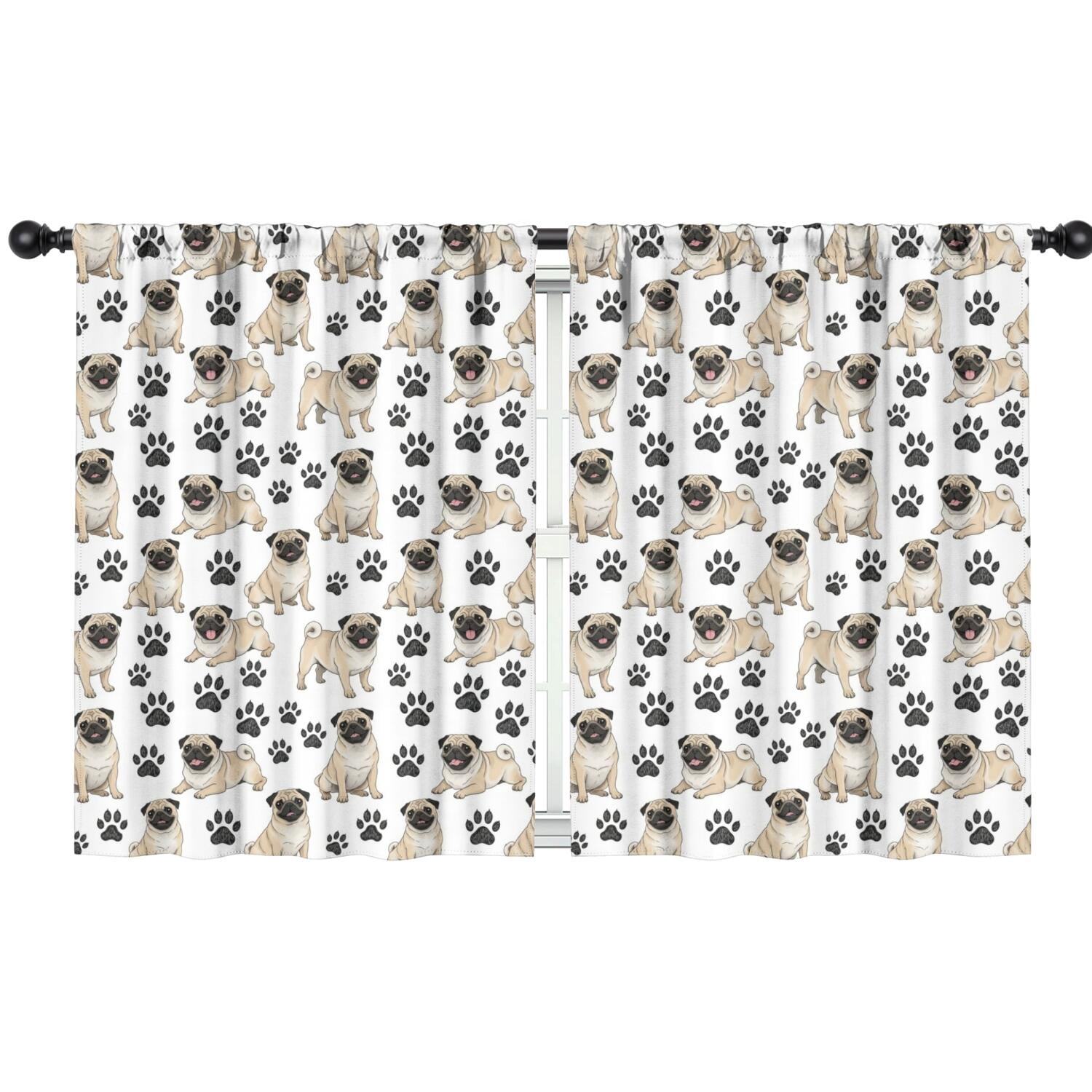 Blackout Kids Curtains,Pug and Dog Paw Print Children's Insulated ...
