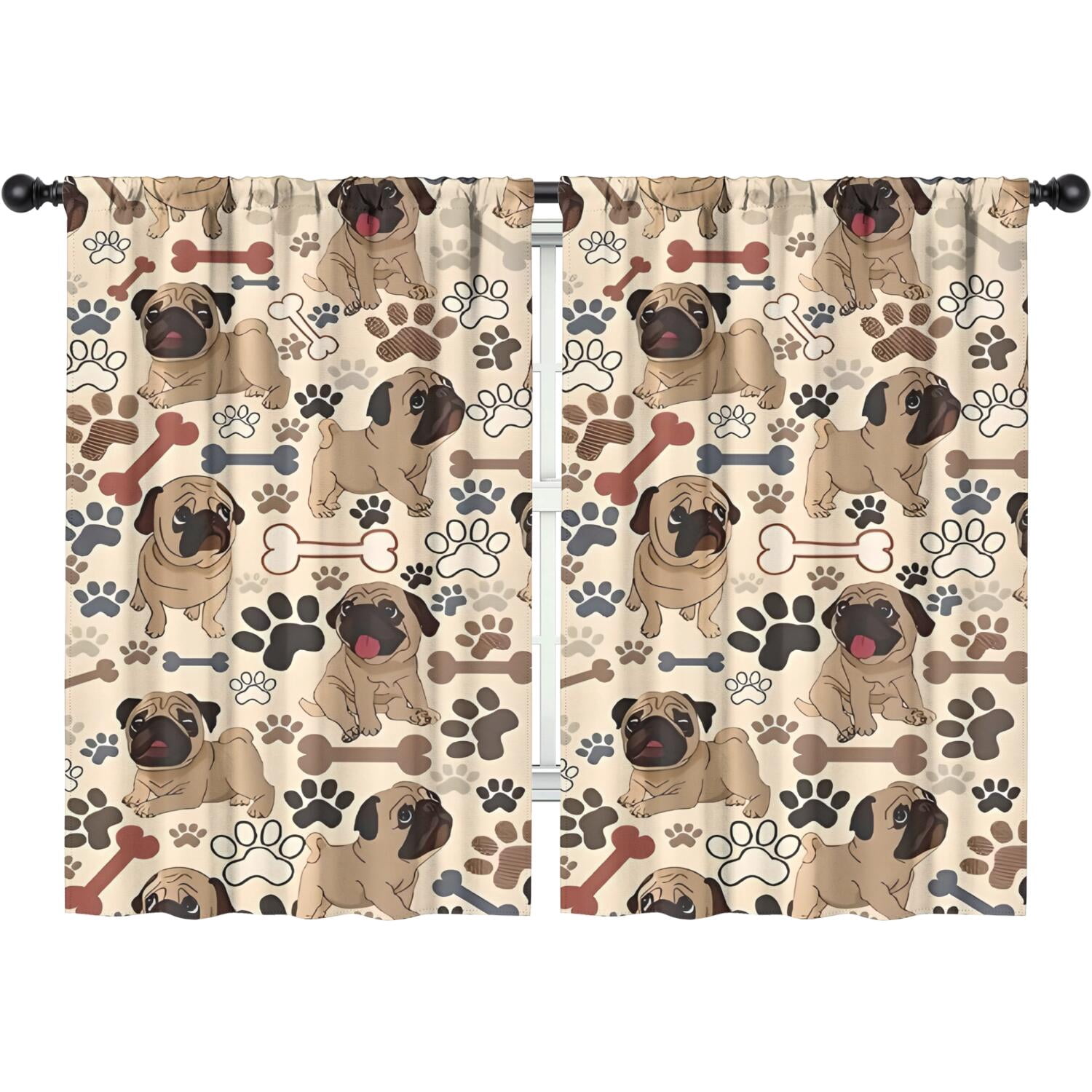 Blackout Kids Curtains,Pug and Footprint Childrens Insulated Curtains ...