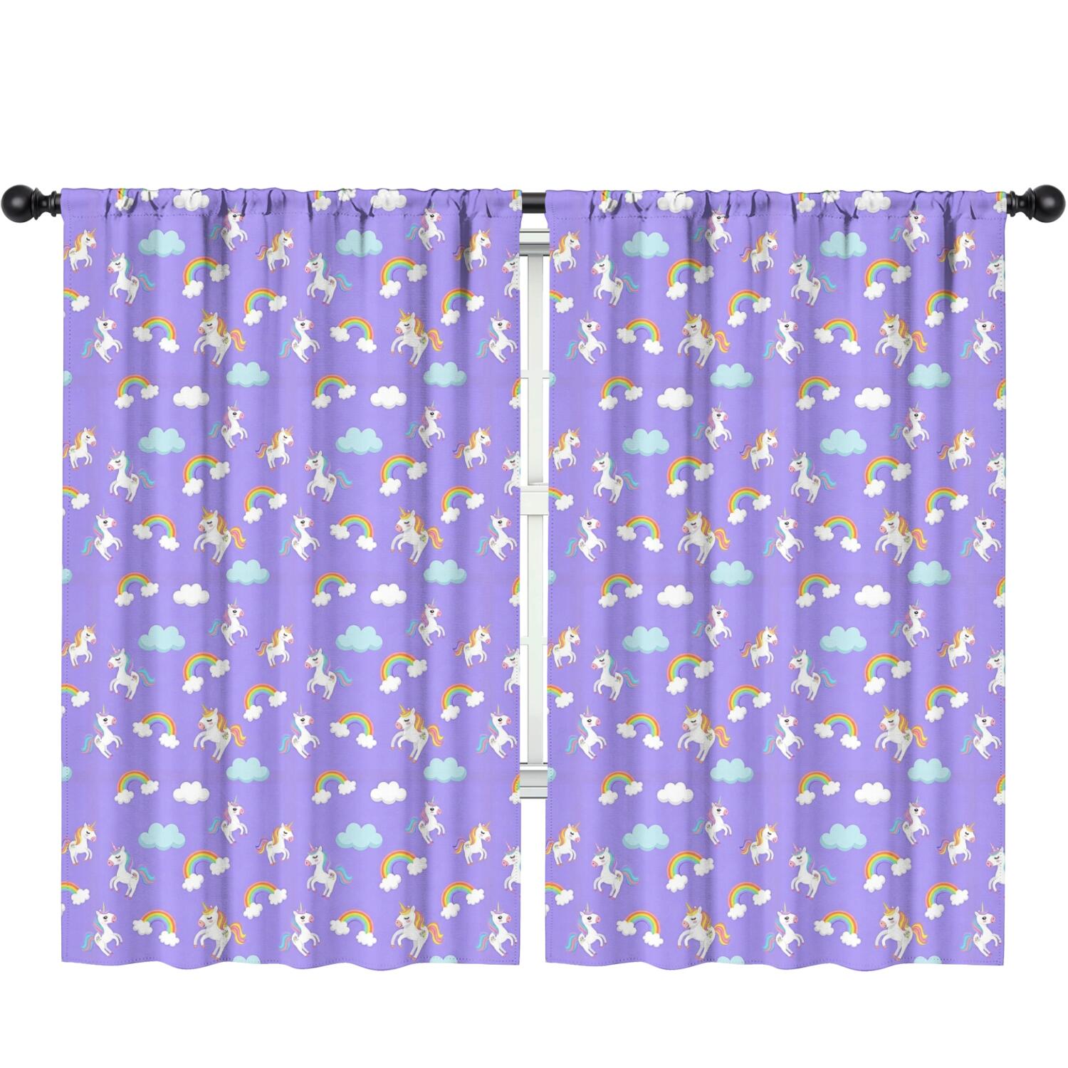 Blackout Kids Curtains,Purple Cartoon Unicorn Rainbow Cloud Pattern ...