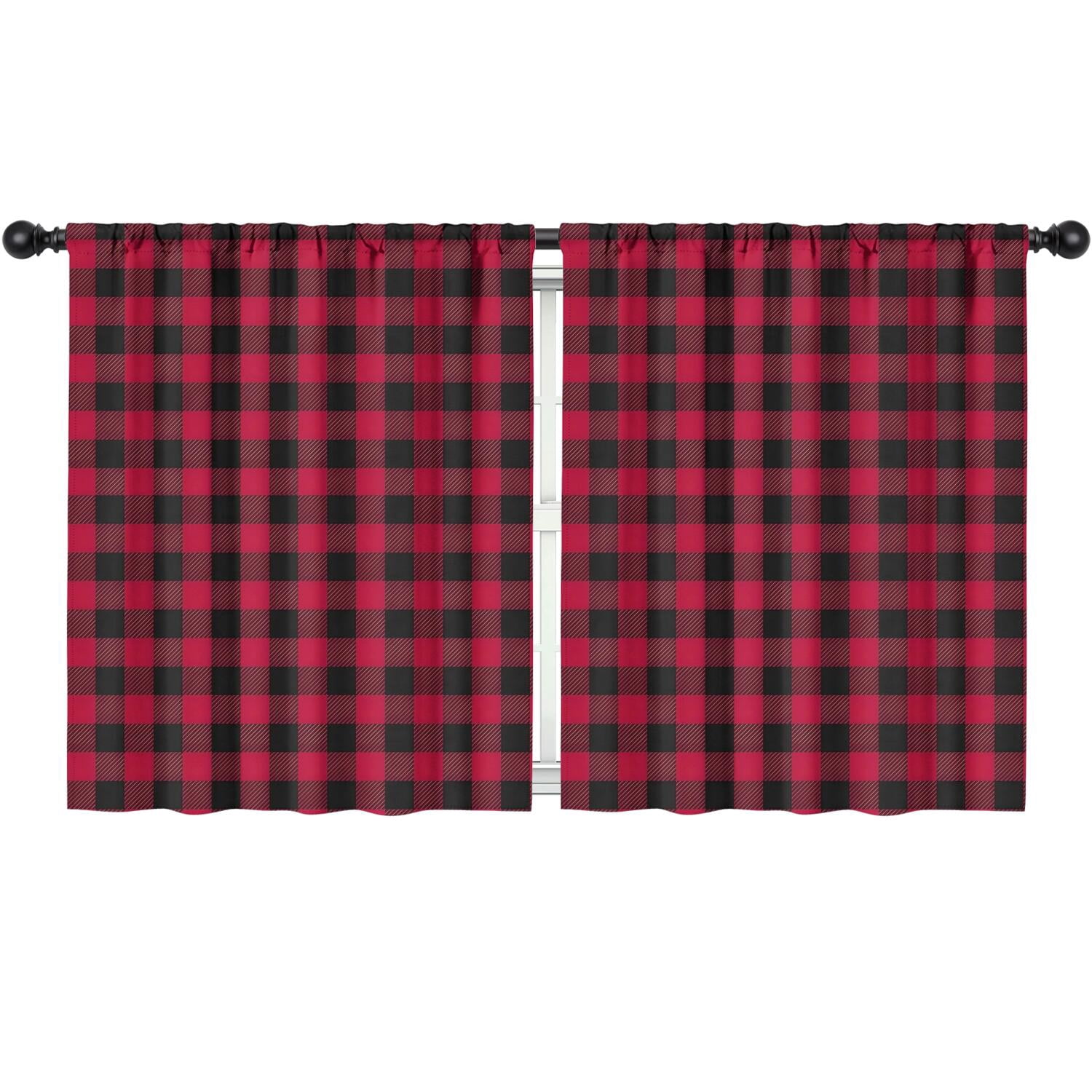 Blackout Kids Curtains,Red Black Plaid Checkered Pattern Childrens ...