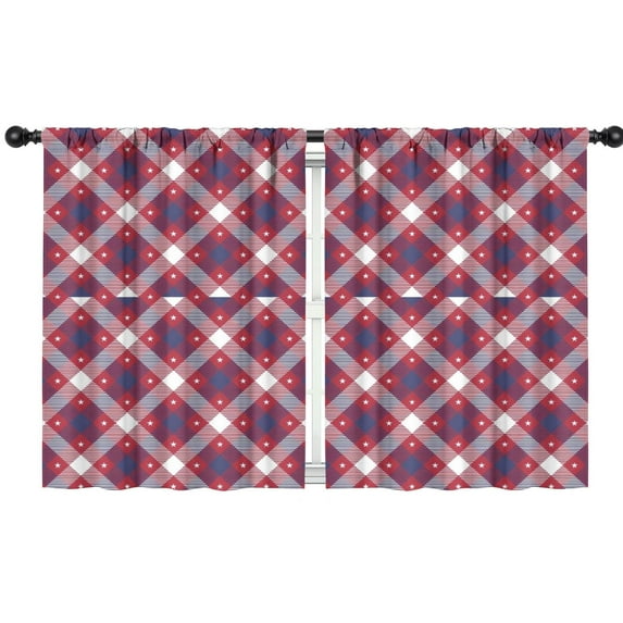 Blackout Kids Curtains,Red Blue White Star Plaid Checkered Pattern ...