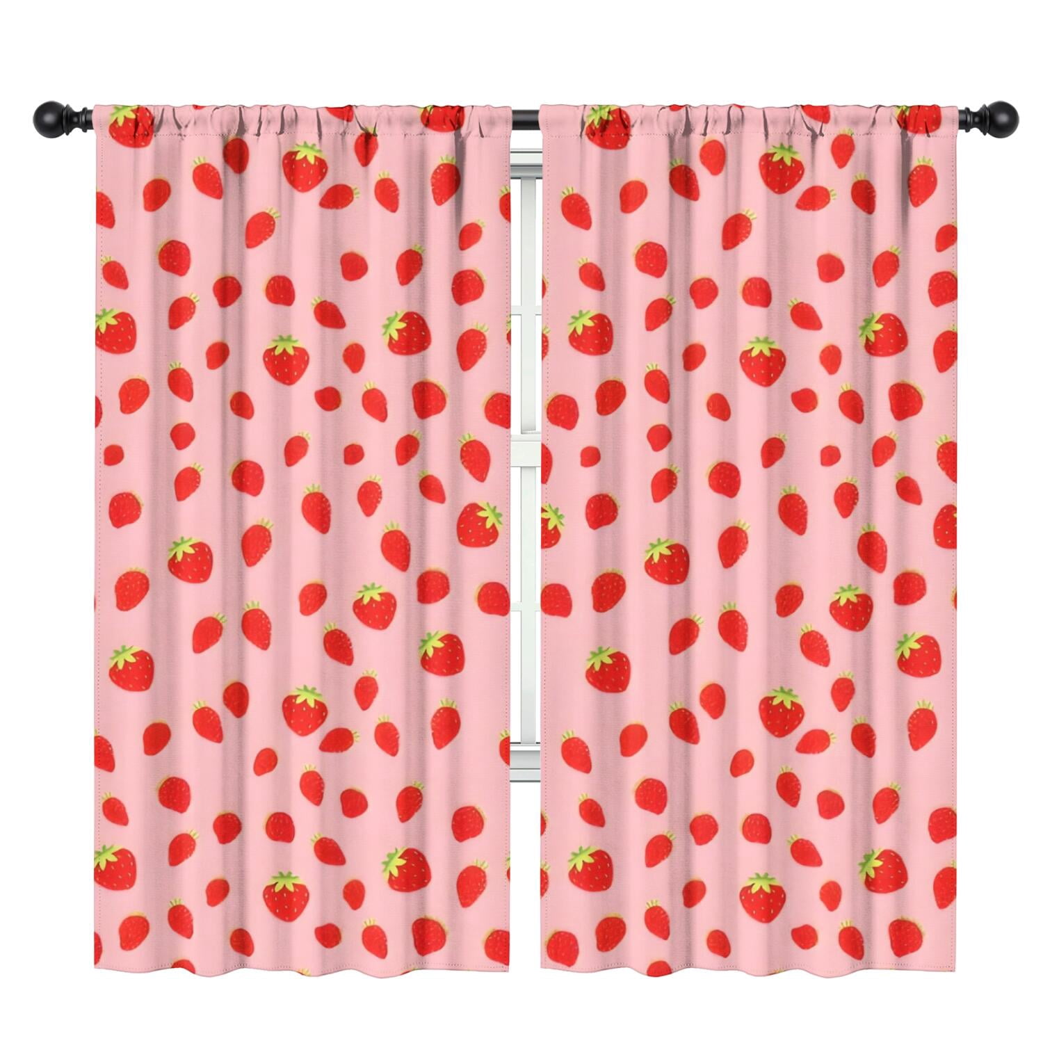 Blackout Kids Curtains,Red Strawberry Plants Fruit Pink Pattern ...