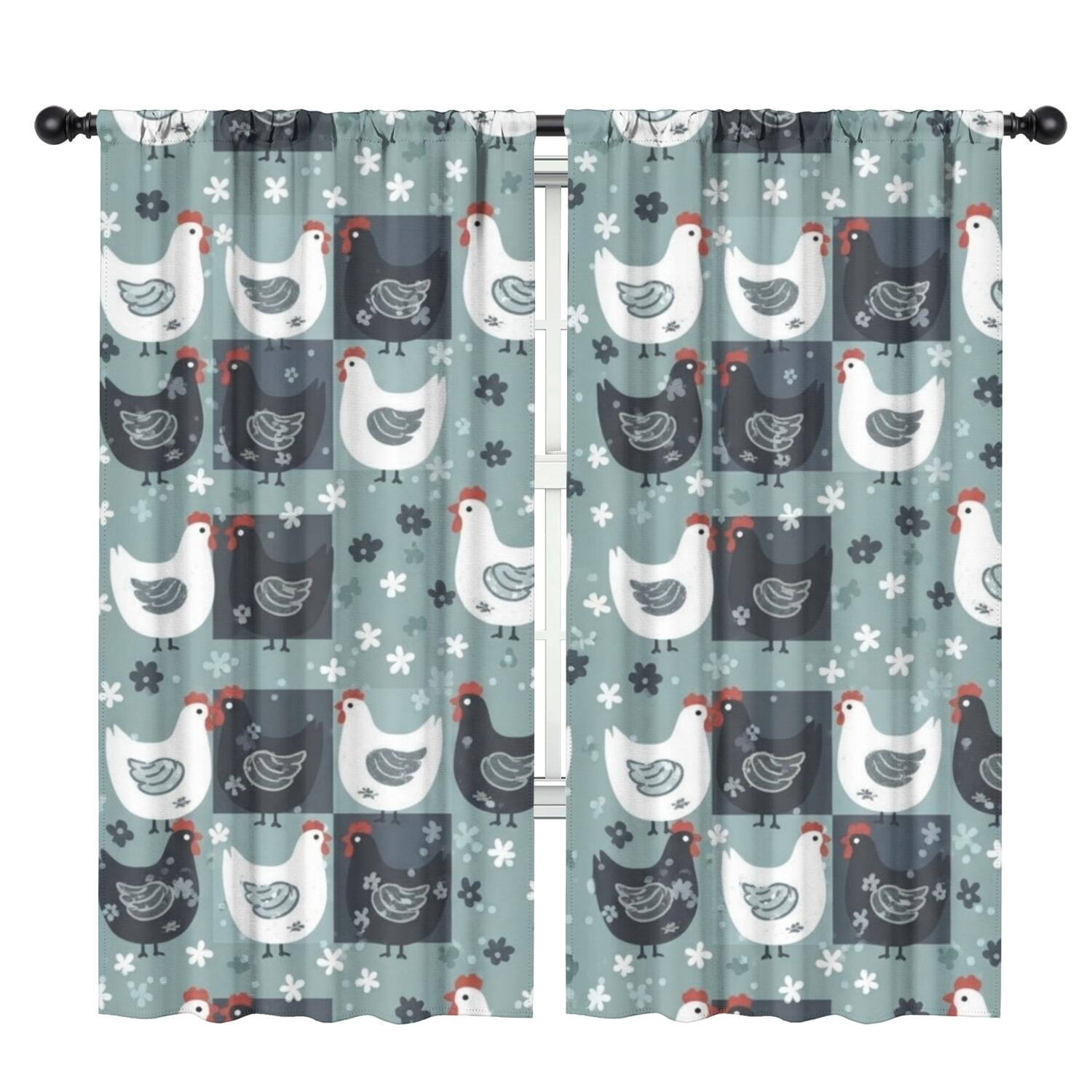 Blackout Kids Curtains,Rooster and Square Grey Pattern Children's ...