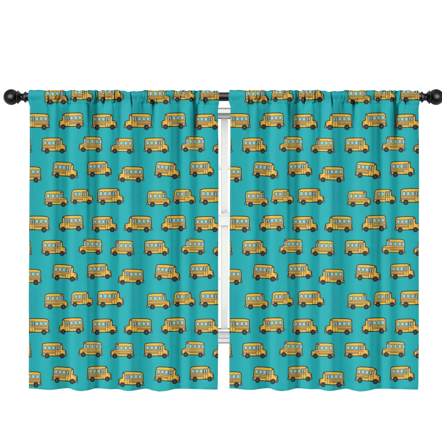 Blackout Kids Curtains,School Bus and Wheels Teal Pattern Children's ...
