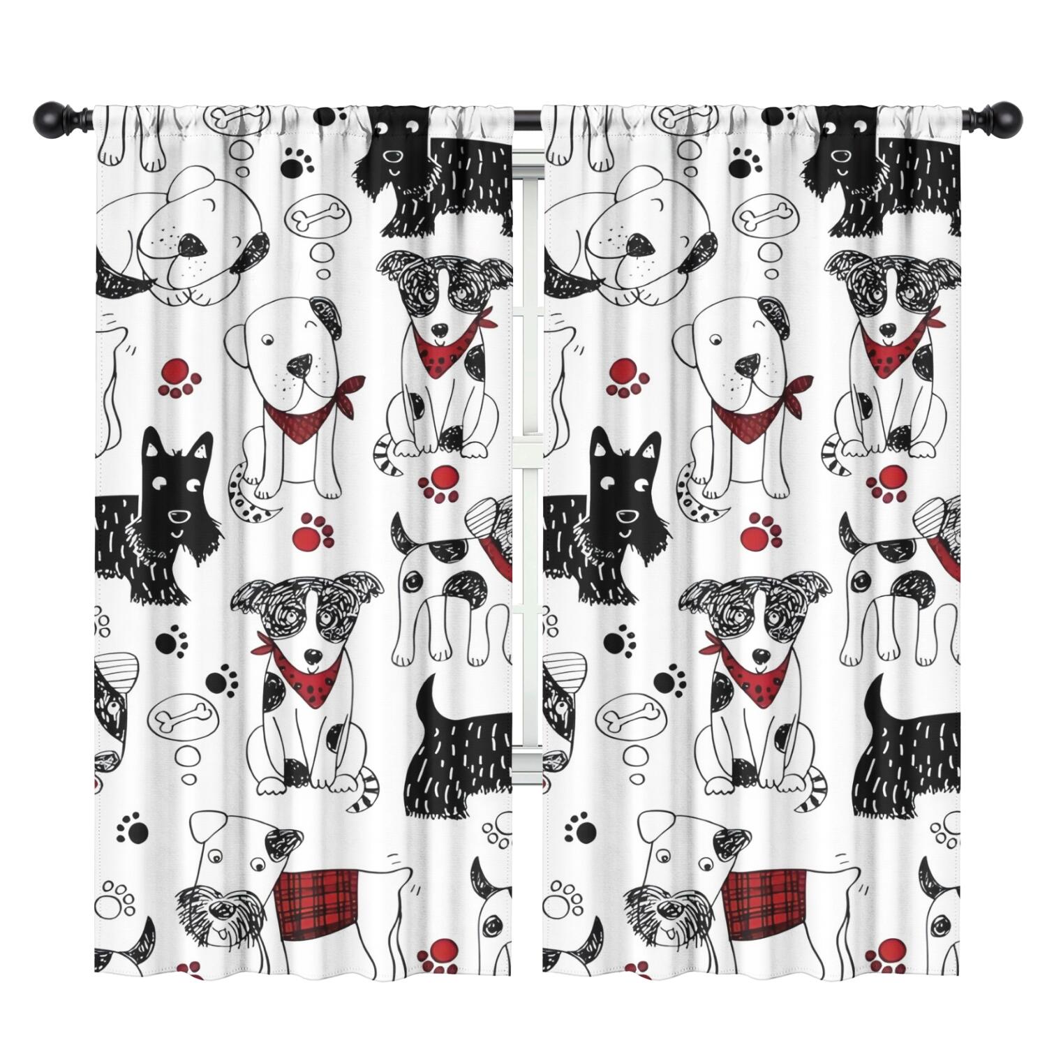 Blackout Kids Curtains,Scribble Dogs Childrens Insulated Curtains Set ...