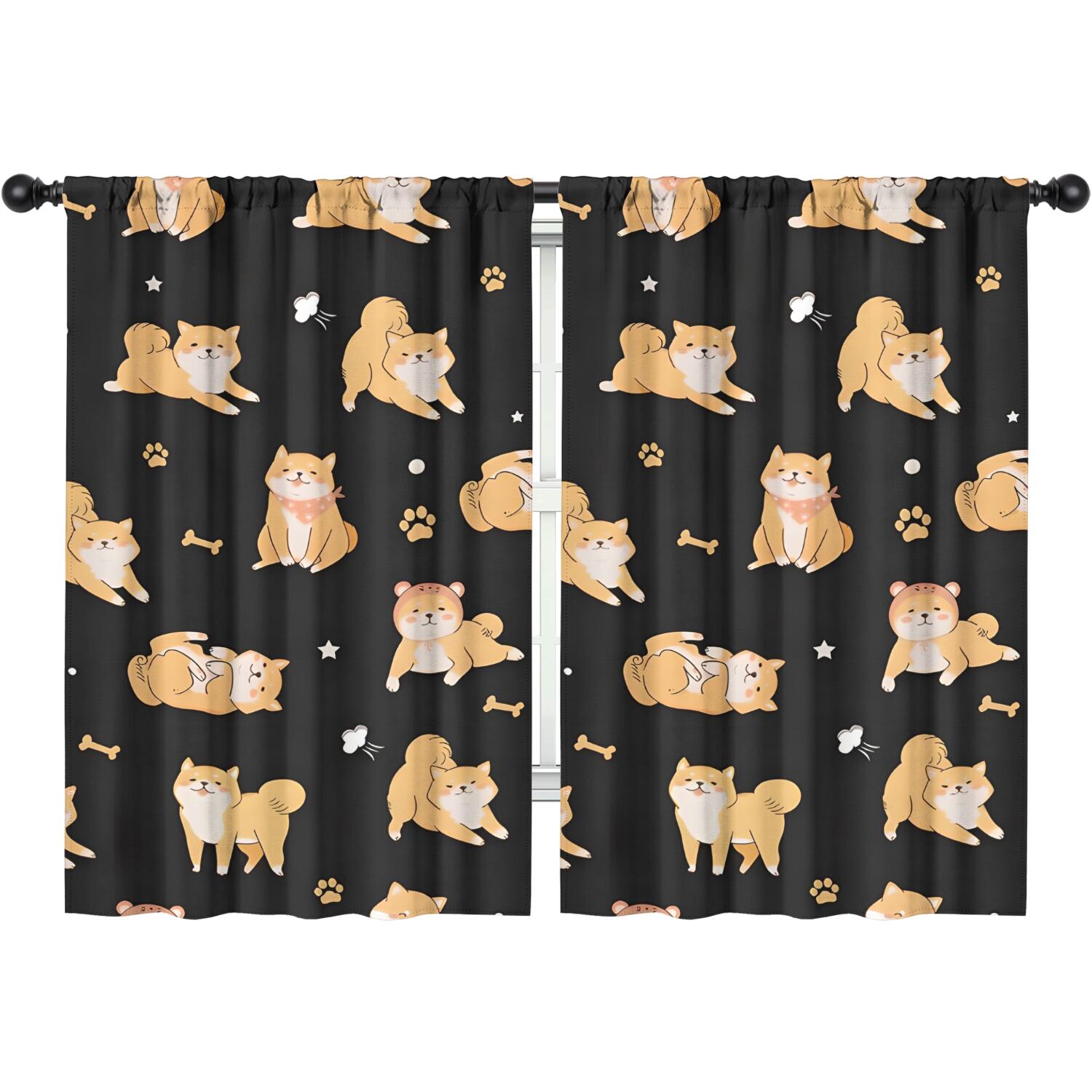 Blackout Kids Curtains,Shiba Inu Childrens Insulated Curtains Set Of 2 ...