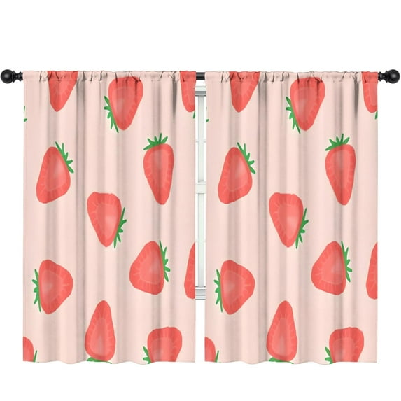 Blackout Kids Curtains,Strawberry Plants Fruit Light Pink Pattern ...