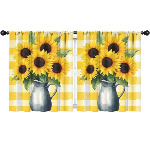 Blackout Kids Curtains,Sunflowers and Checkered Childrens Insulated ...