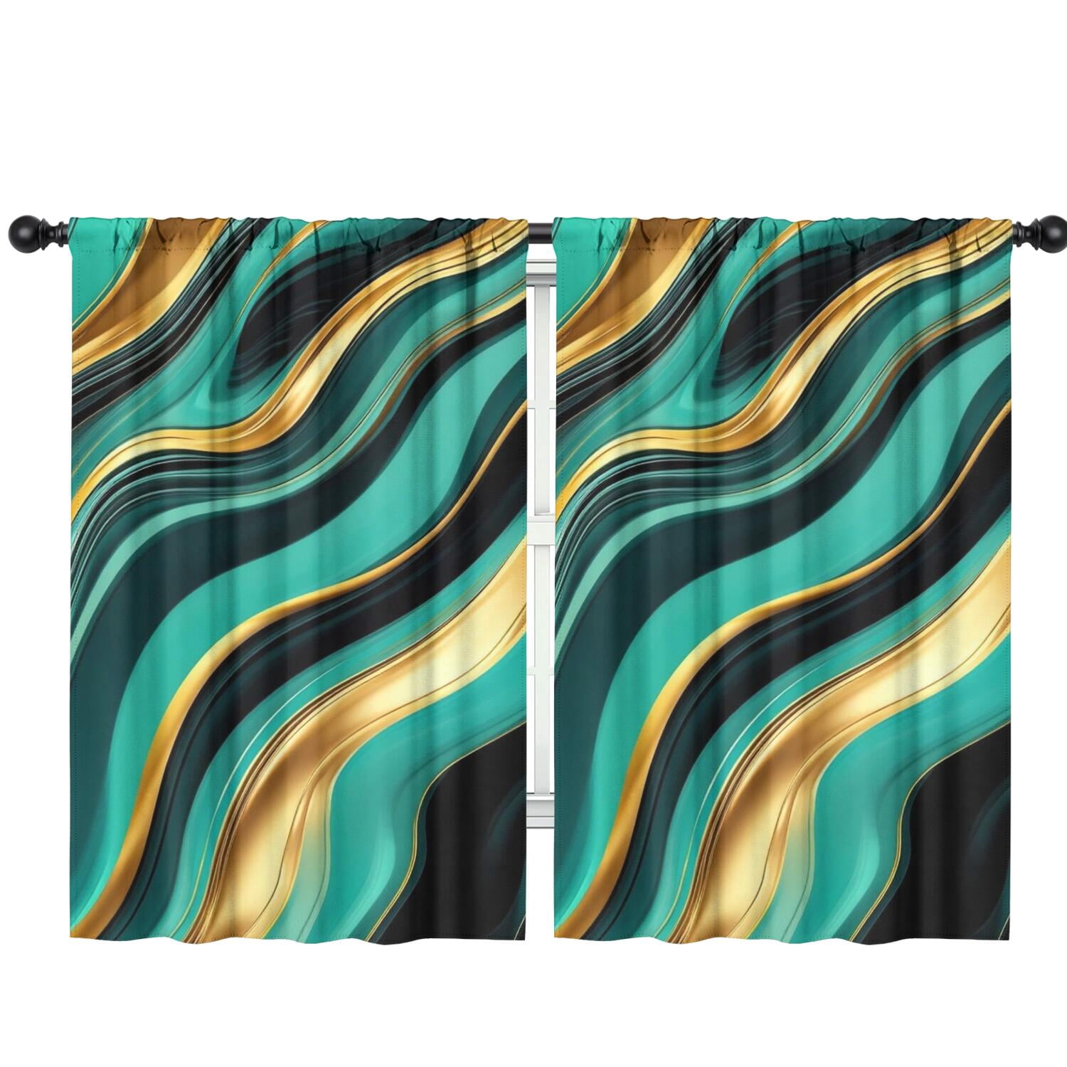 Blackout Kids Curtains,Teal Gold Marble Pattern Childrens Insulated ...