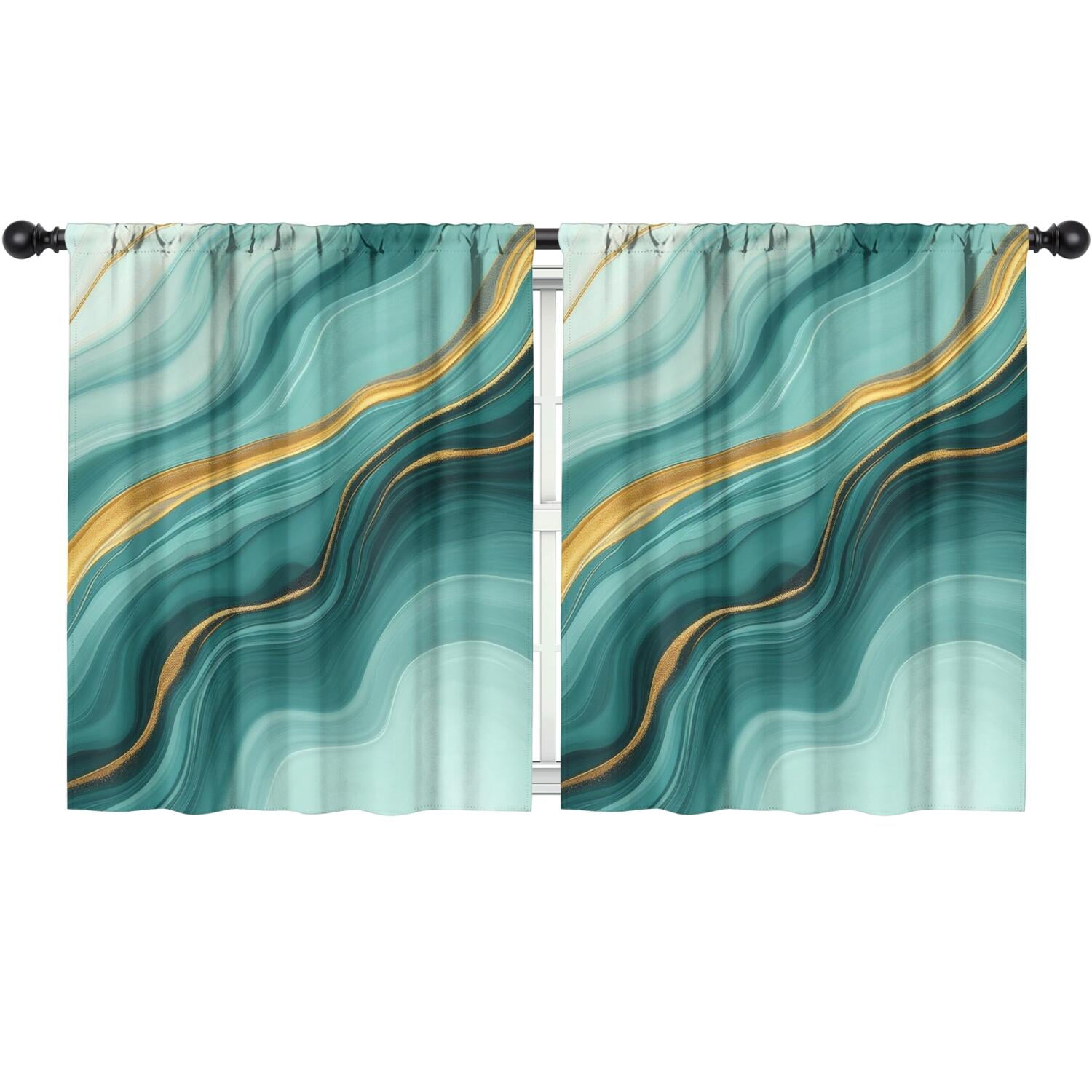 Blackout Kids Curtains,Teal Gold Marble Pattern Childrens Insulated ...