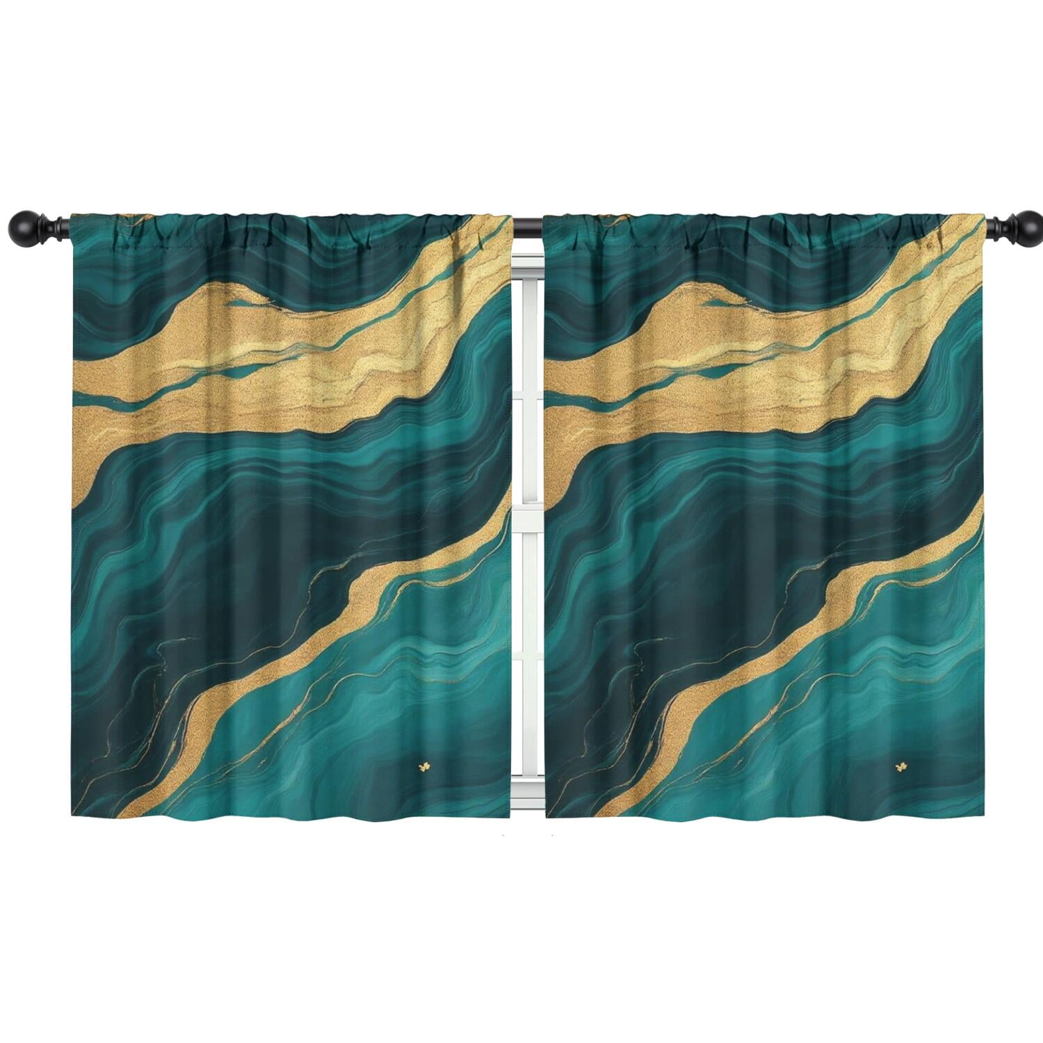 Blackout Kids Curtains,Teal Marble Gold Line Pattern Childrens ...
