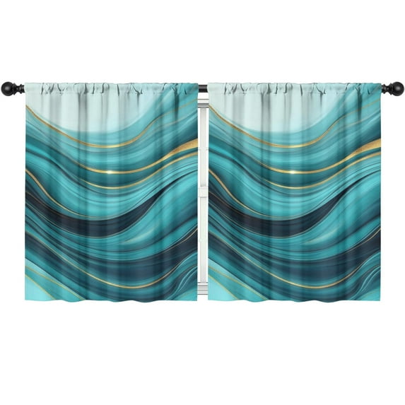 Blackout Kids Curtains,Teal Marble Gold Wave Pattern Childrens ...