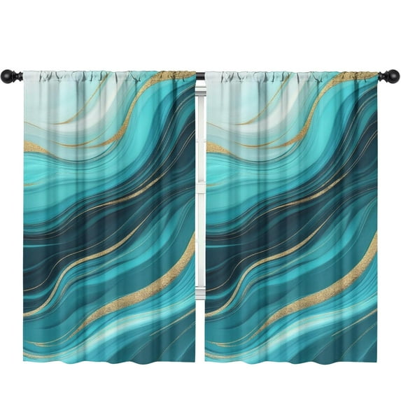 Blackout Kids Curtains,Teal Marble Gold Wave Pattern Childrens ...