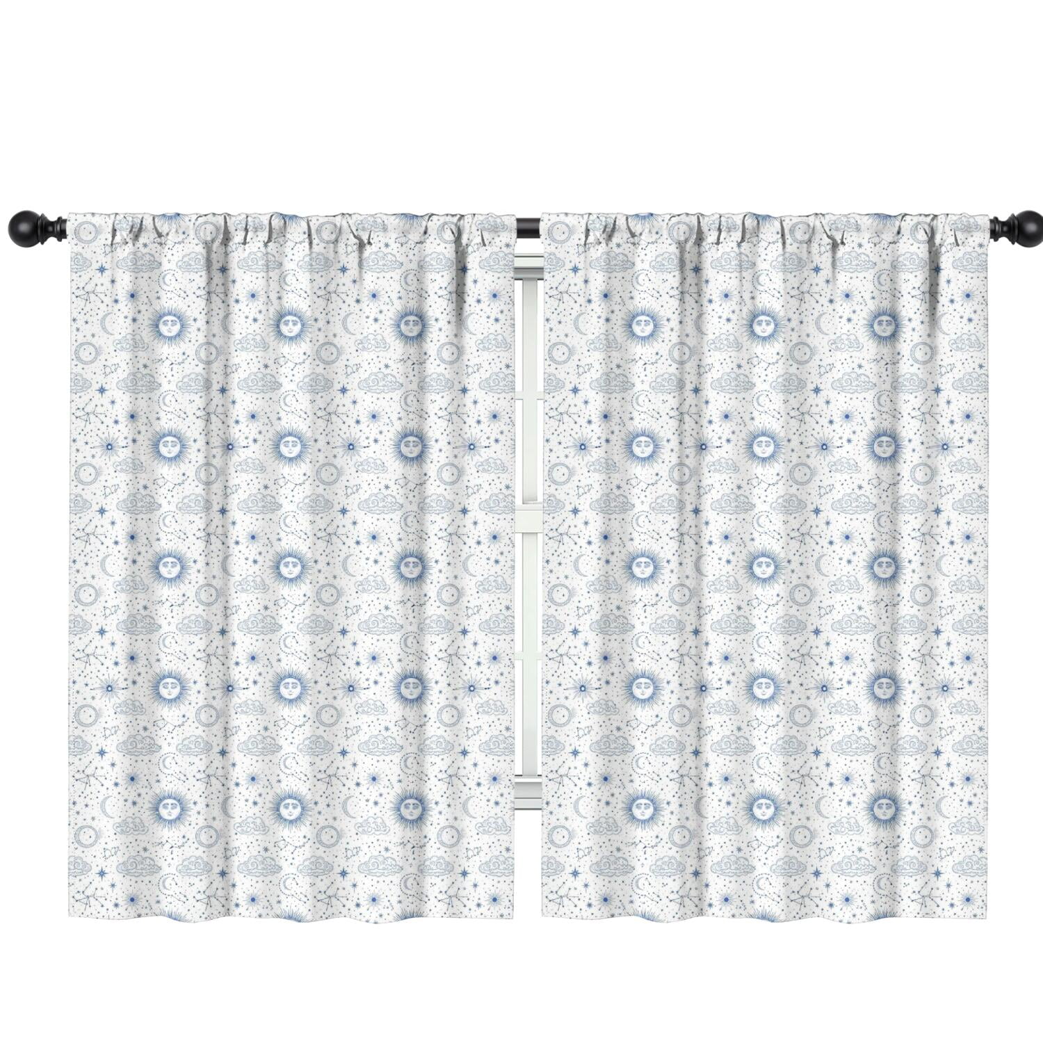 Blackout Kids Curtains,White Blue Sun Moon Cloud Star Pattern Childrens ...
