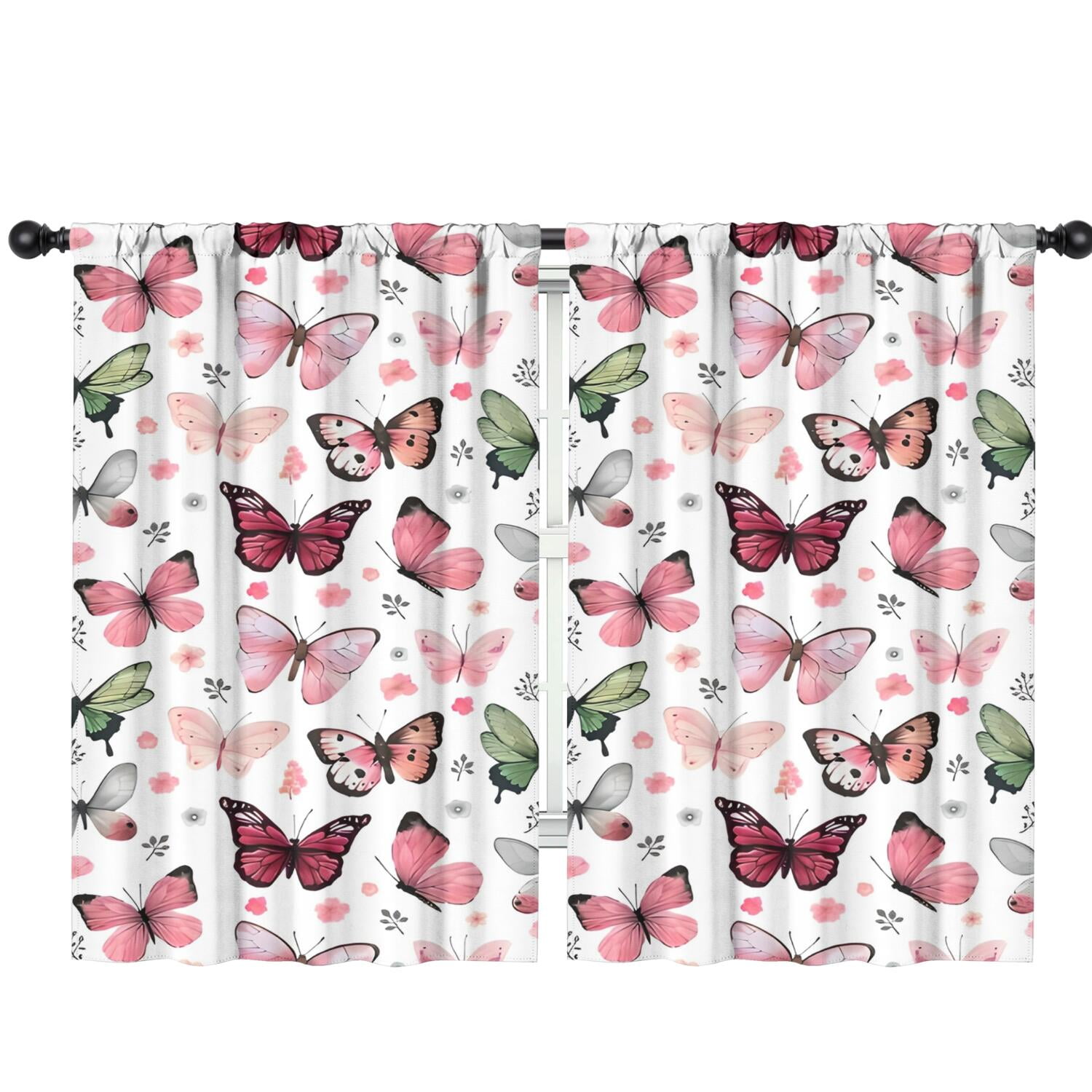 Blackout Kids Curtains,White Butterfly Pattern Childrens Insulated ...