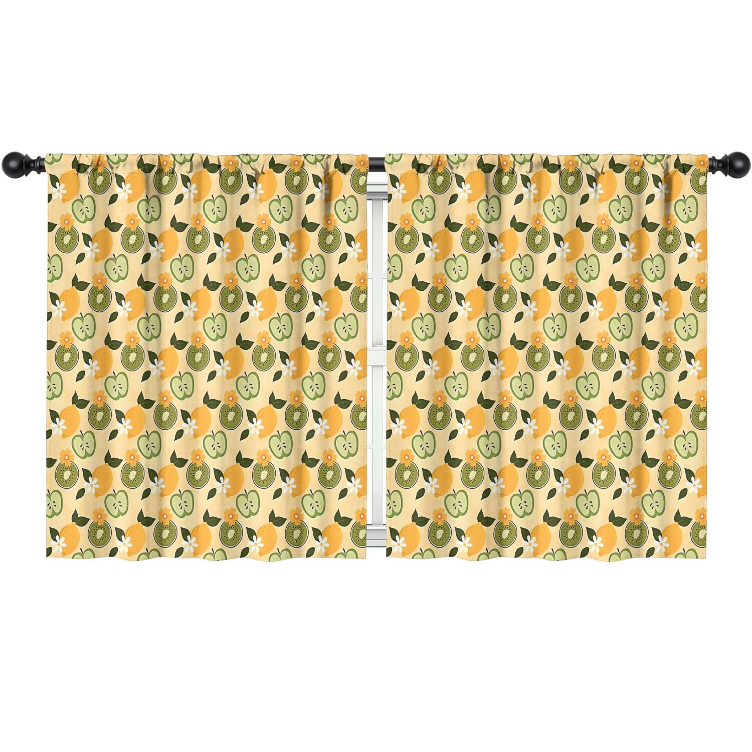 Blackout Kids Curtains,Yellow Lemon Fruit Mixed Fruits Yellow Pattern ...