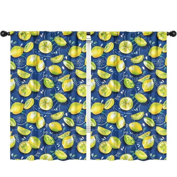 Blackout Kids Curtains,Yellow Lemon Fruit Slices Blue Pattern Childrens ...