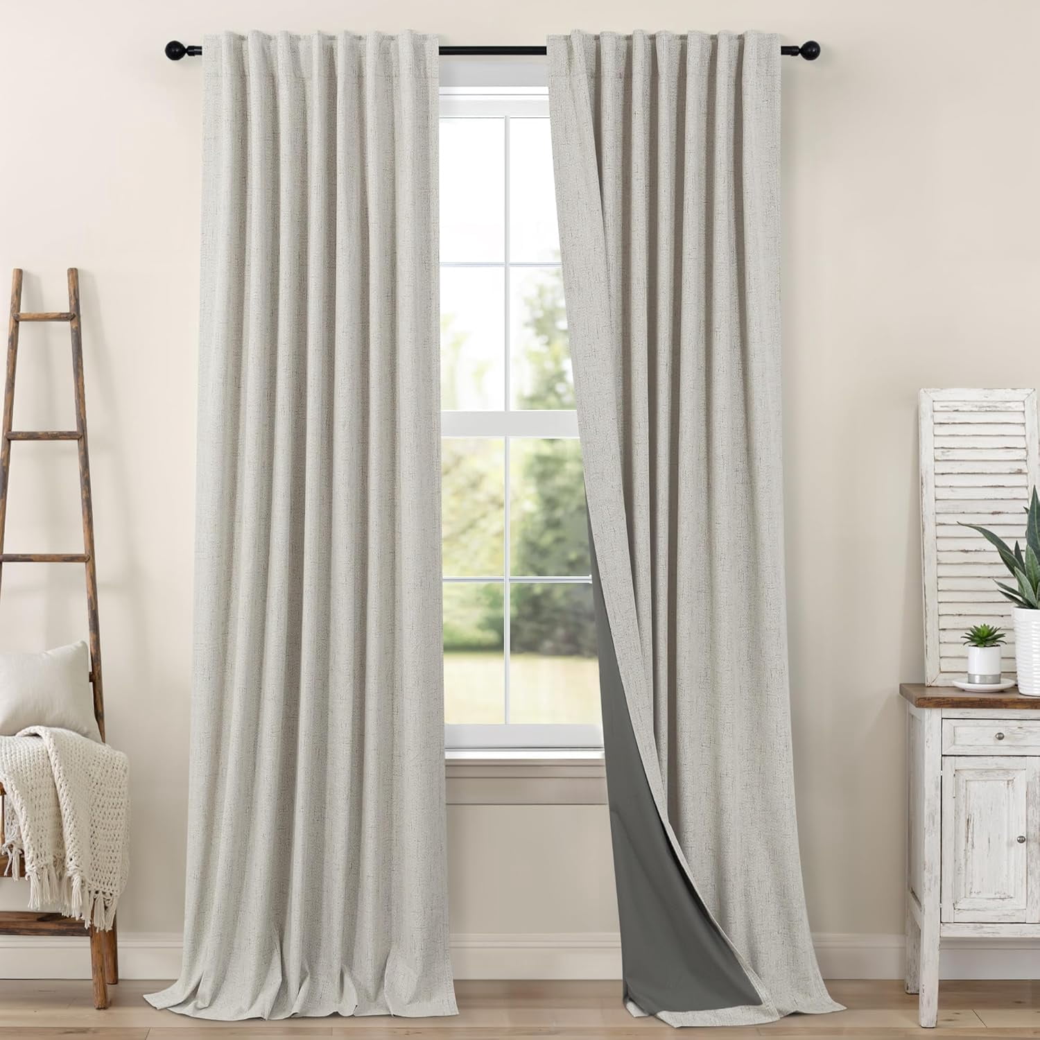 Blackout Linen Curtains 96 Inches Long for Living Room 2 Panel Set ...