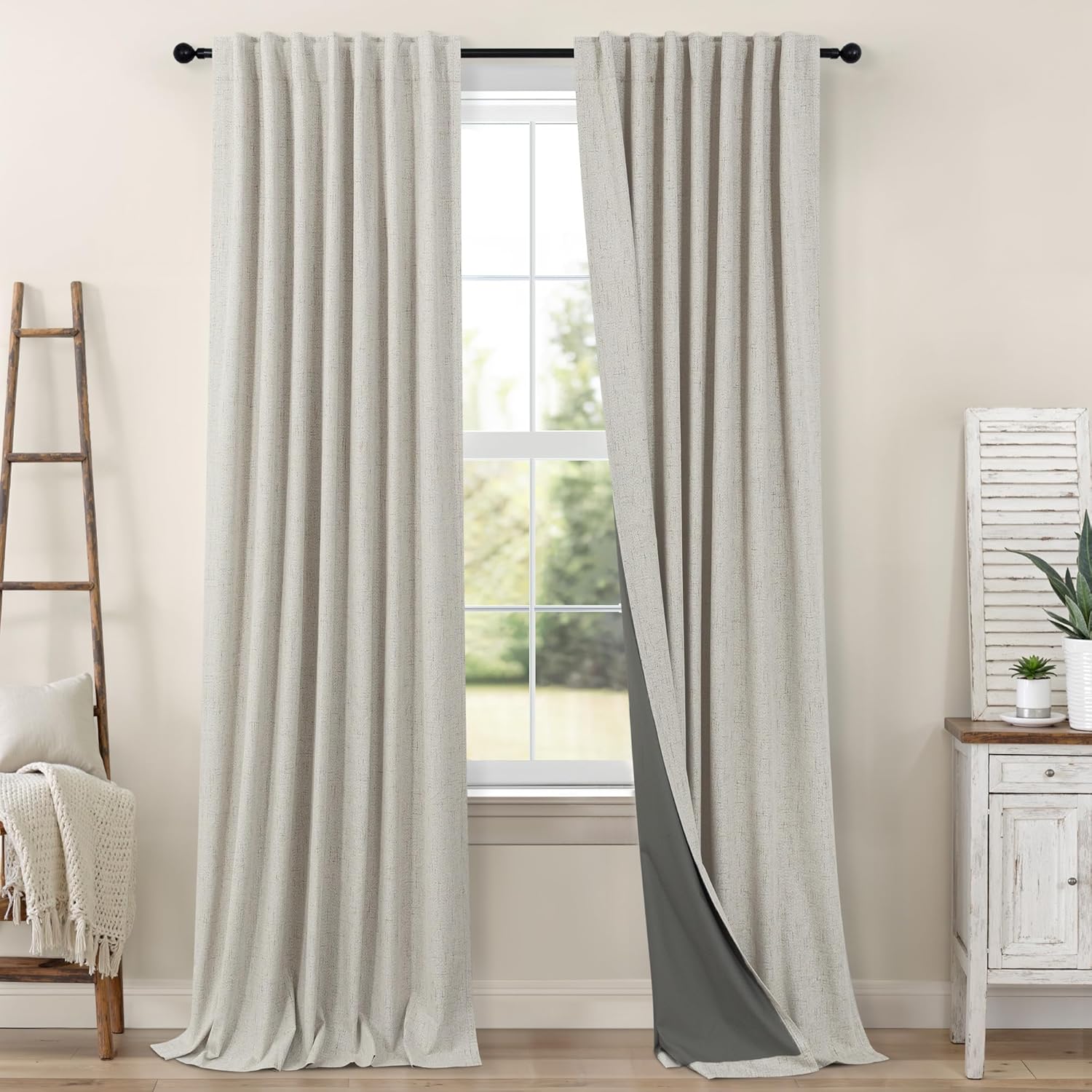 Blackout Linen Curtains 96 Inches Long for Living Room 2 Panel Set ...