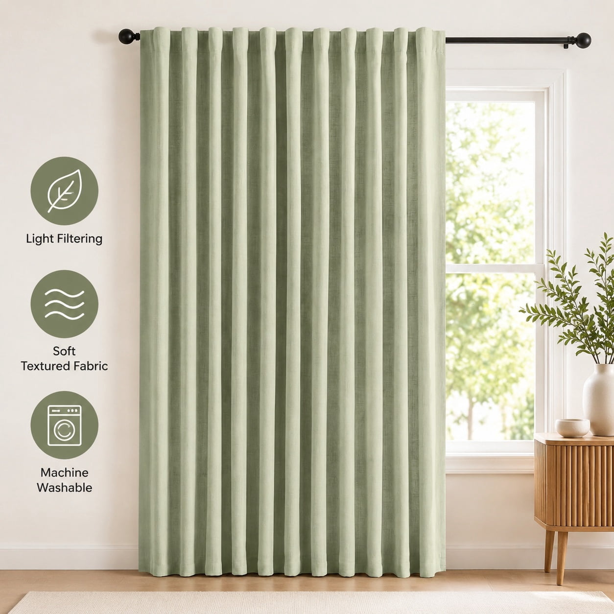 Blackout Linen Sliding Door Curtains, 100% Thermal Insulated, Back Tab ...
