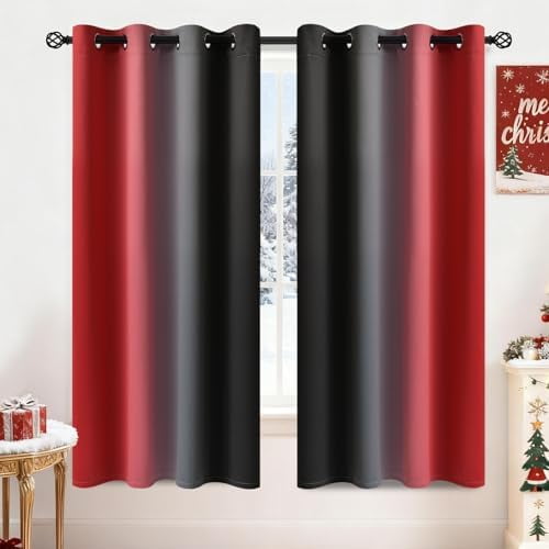 Blackout Ombre Black and Red Curtains for Bedroom, Gradient Room ...